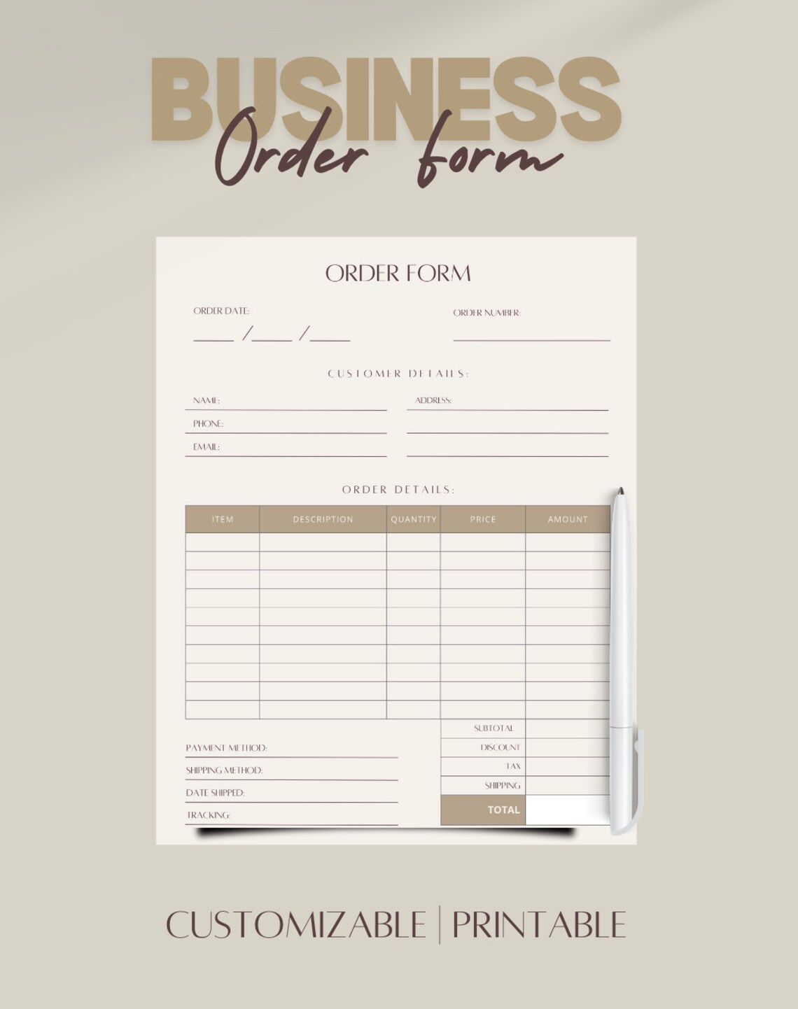 Editable Order Form: Business Form | Small Business Order Form ...