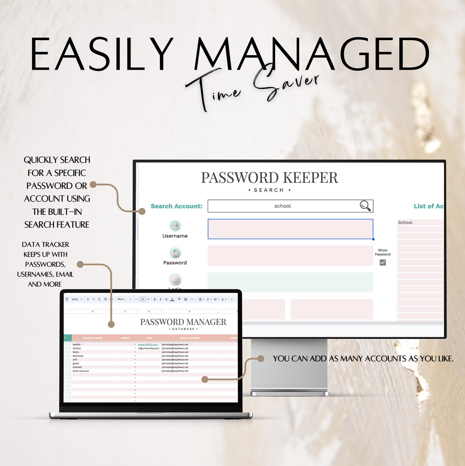 Password Tracker Spreadsheet: Google Sheets Template (digital Download ...