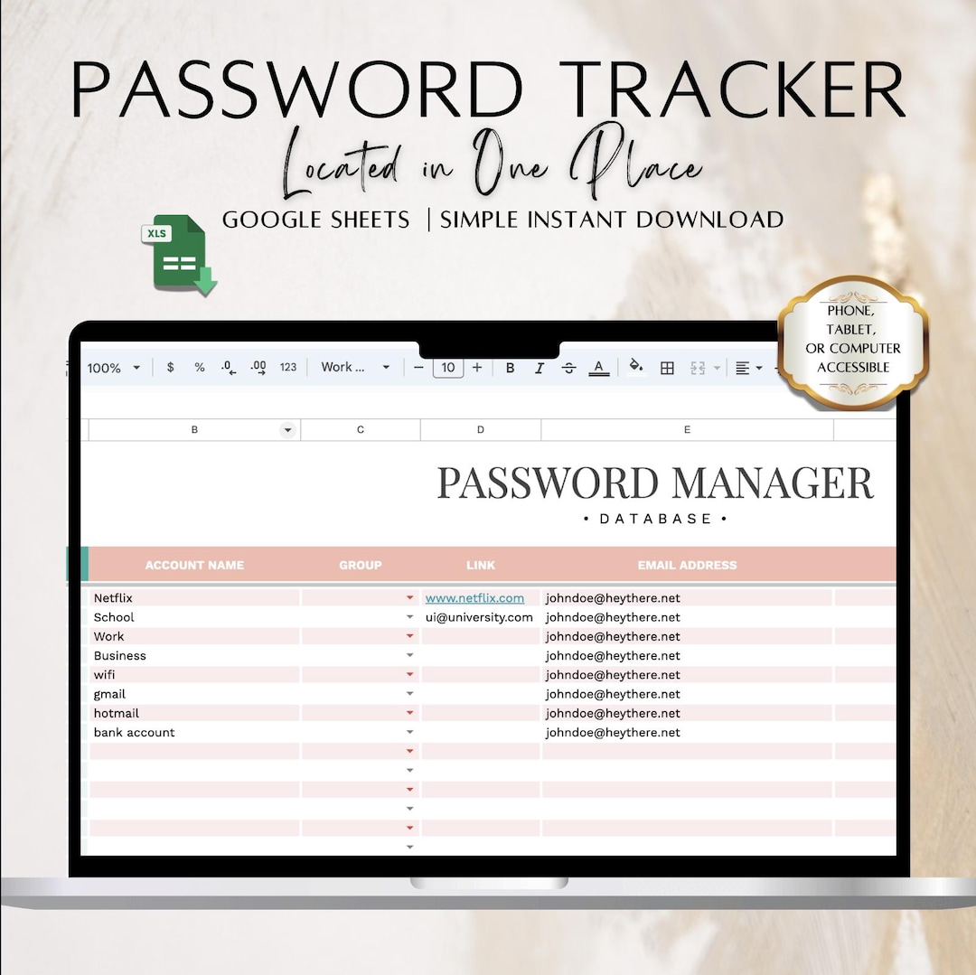 Password Tracker Spreadsheet: Google Sheets Template (digital Download ...