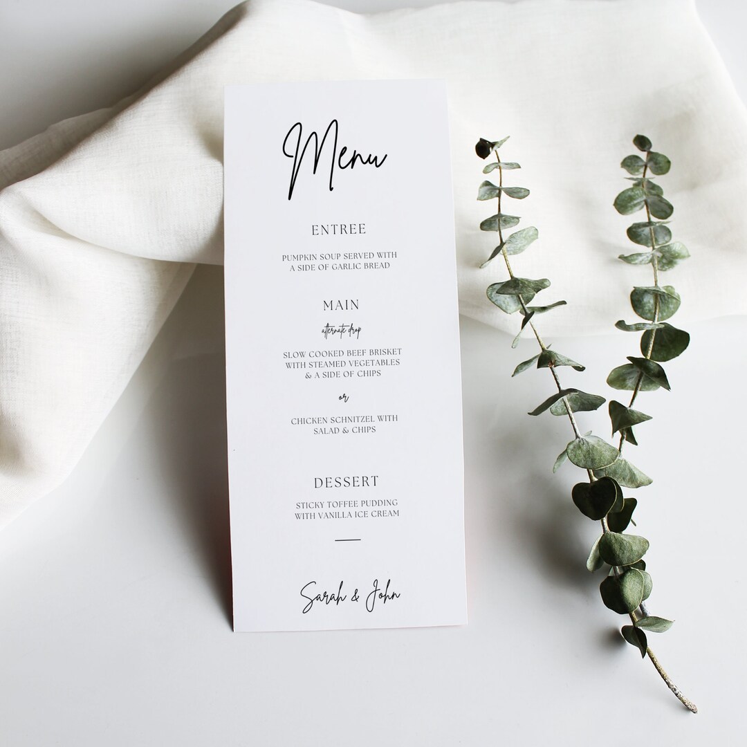 Editable Table Menu Canva Template, Monochrome Wedding Menu Printable ...