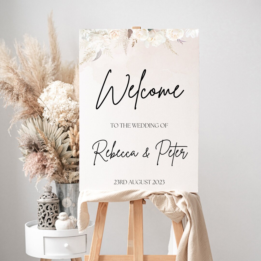 Boho Wedding Welcome Sign Canva Template Dried Flowers - Etsy