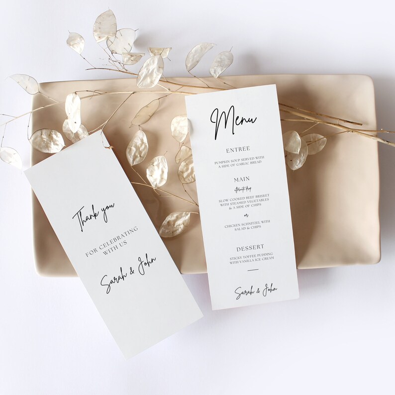 Editable Table Menu Canva Template, Monochrome Wedding Menu Printable ...