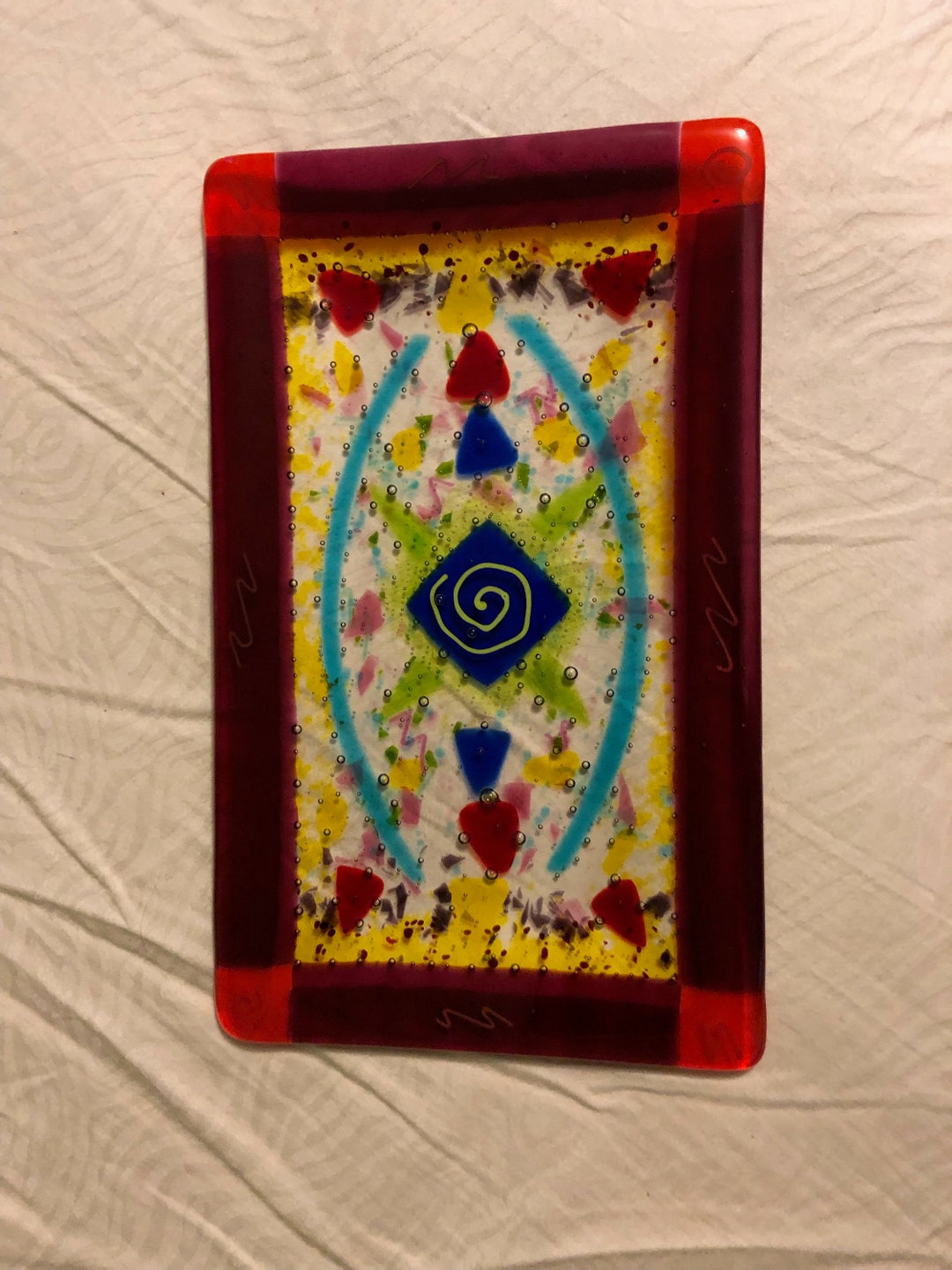 Whimsical Susan Higgins Signed Fused Glass Platter 10.5 X 6.5 - Etsy