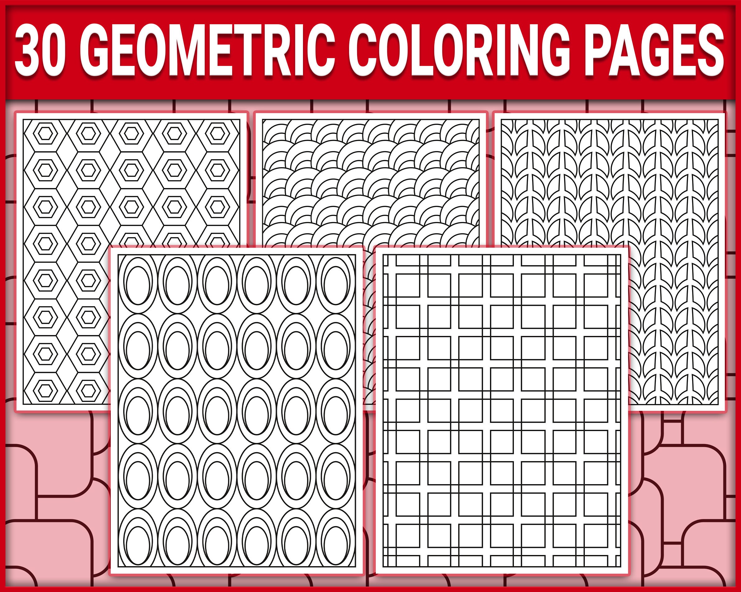 30 Abstract Pattern Coloring Pages. Geometric Shapes and 3D Patterns ...