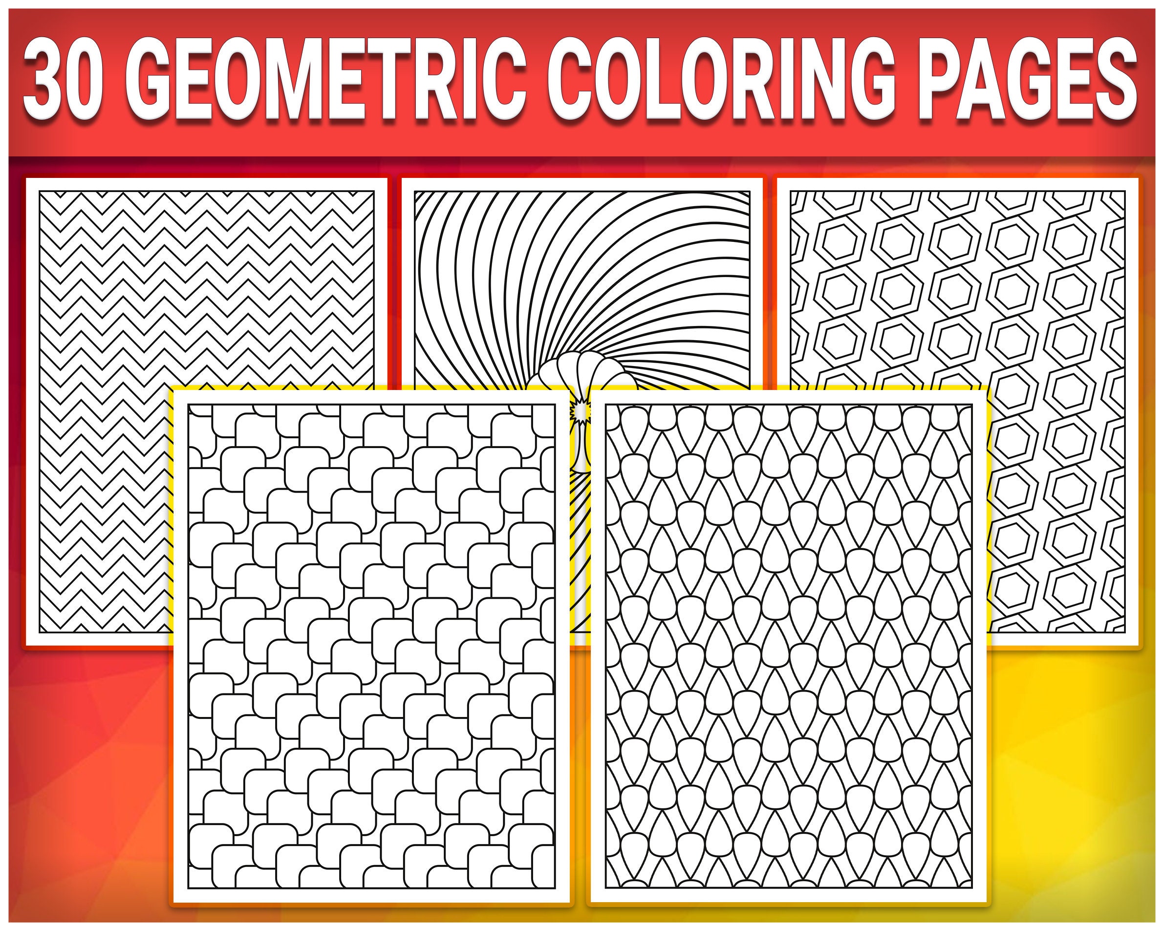 30 Abstract Pattern Coloring Pages. Geometric Shapes and 3D Patterns ...