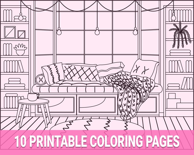 10 Printable Coloring Pages for Adults: Sweetest Home Interior Design ...