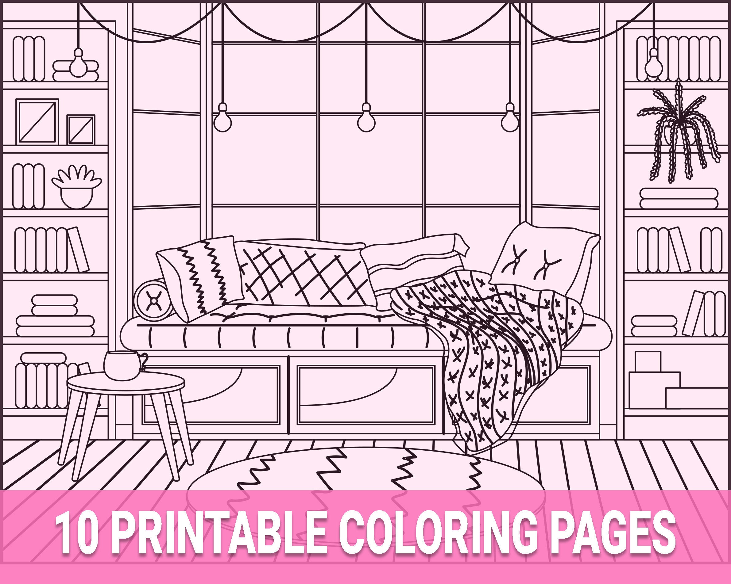 10 Printable Coloring Pages for Adults: Sweetest Home Interior Design ...