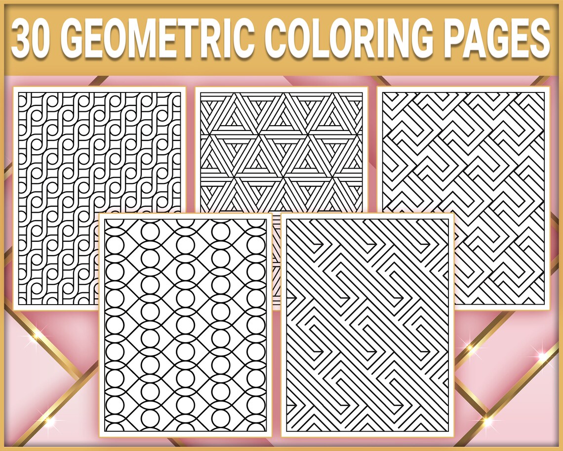 30 Abstract Pattern Coloring Pages Geometric Shapes and 3D - Etsy
