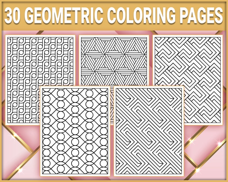 30 Abstract Pattern Coloring Pages Geometric Shapes and 3D - Etsy