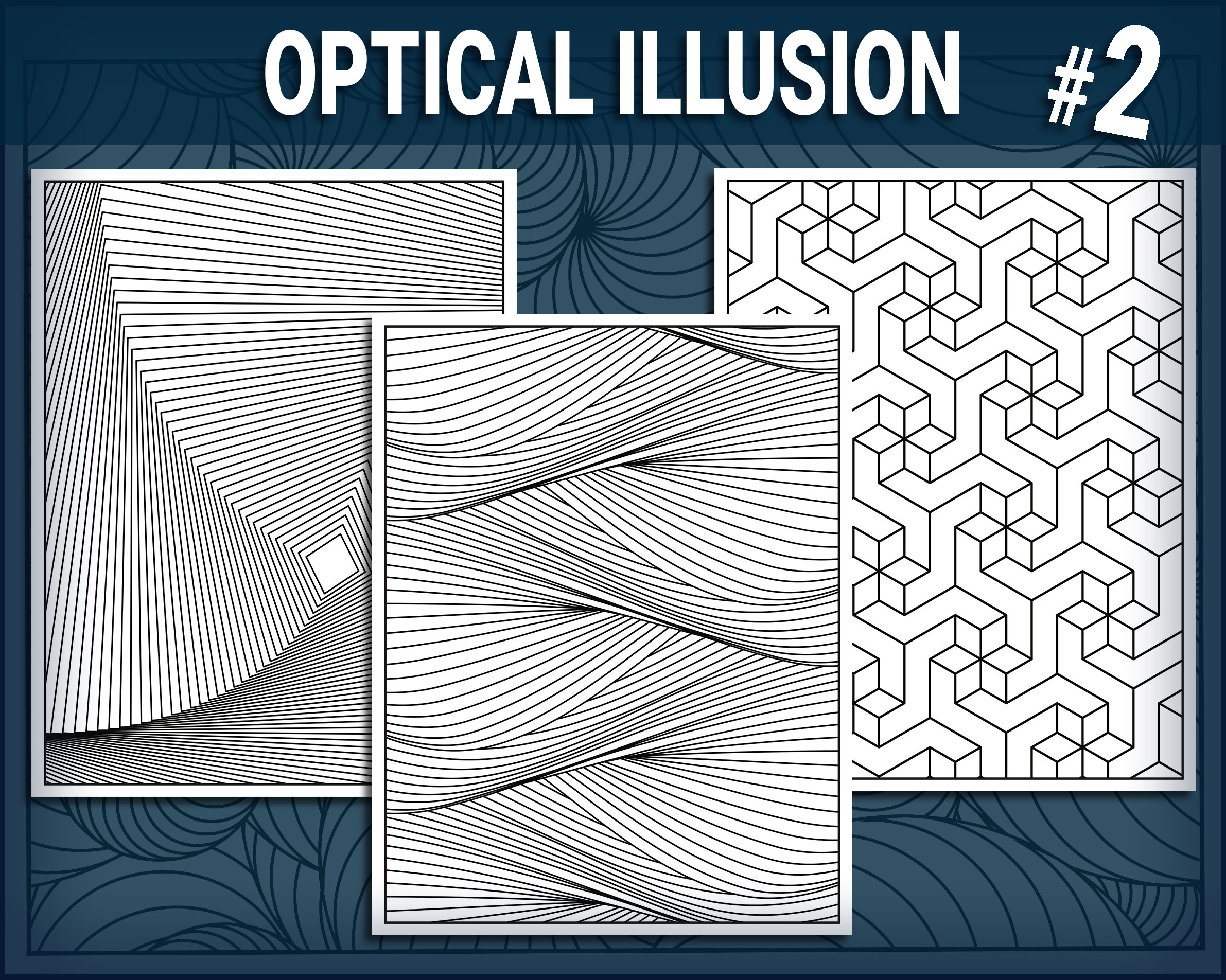 3D Optical Illusion Coloring Pages: Geometric Patterns (PDF Digital ...