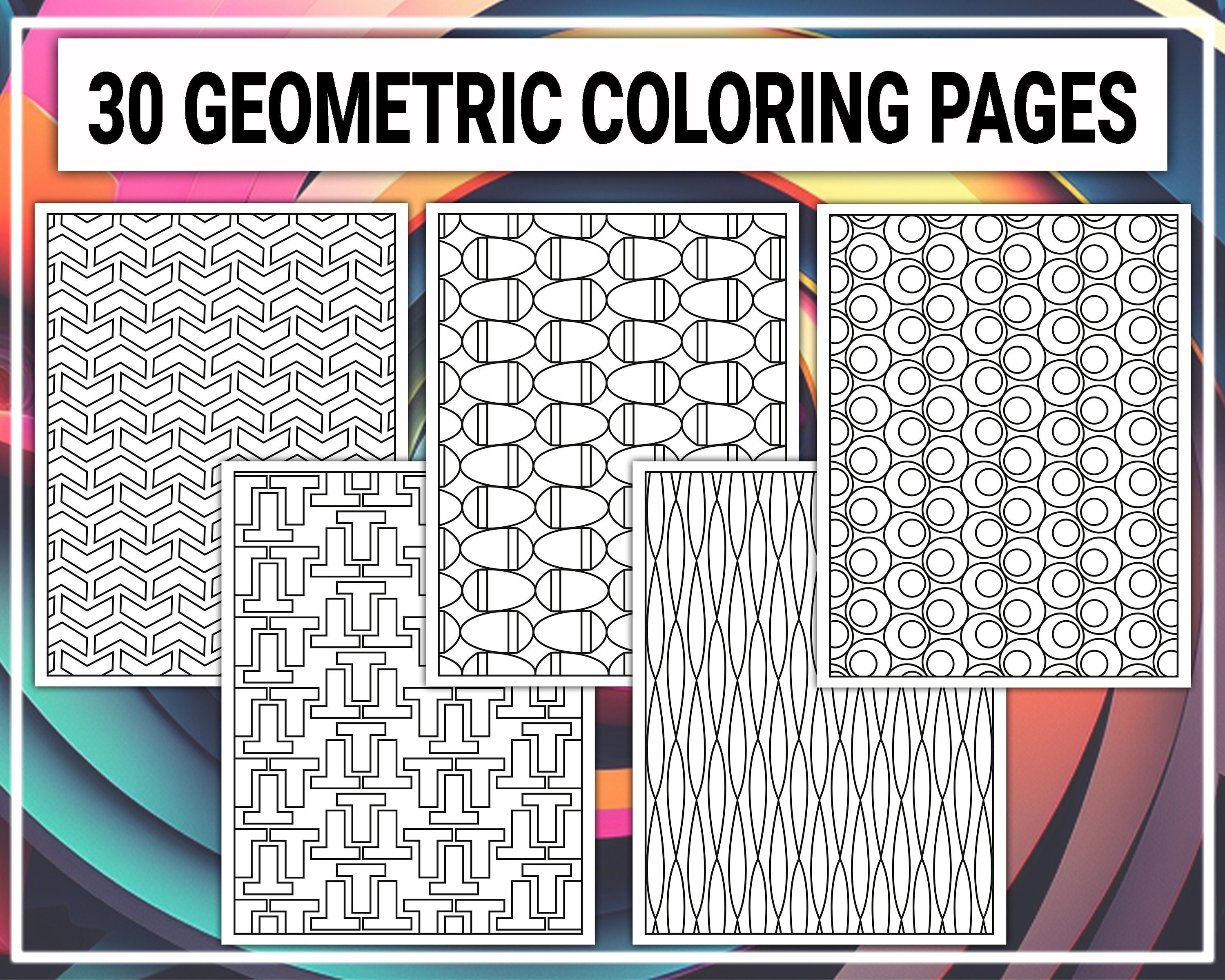 30 Abstract Pattern Coloring Pages. Geometric Shapes and 3D Pattern ...