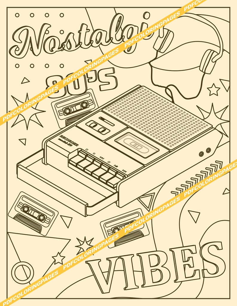 Printable 80s Coloring Pages, Retro Nostalgia (PDF Download) - Etsy