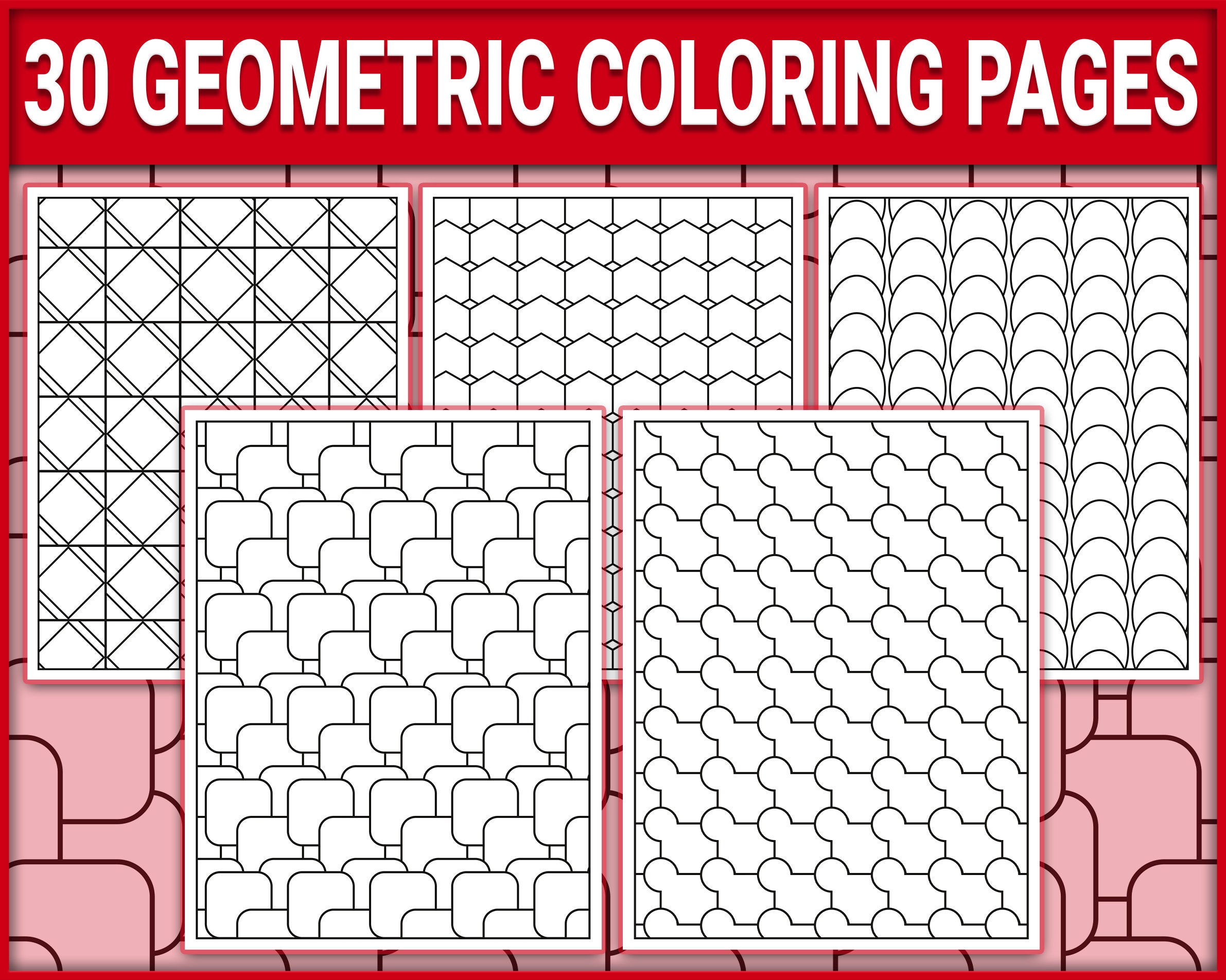 30 Abstract Pattern Coloring Pages. Geometric Shapes and 3D Patterns ...