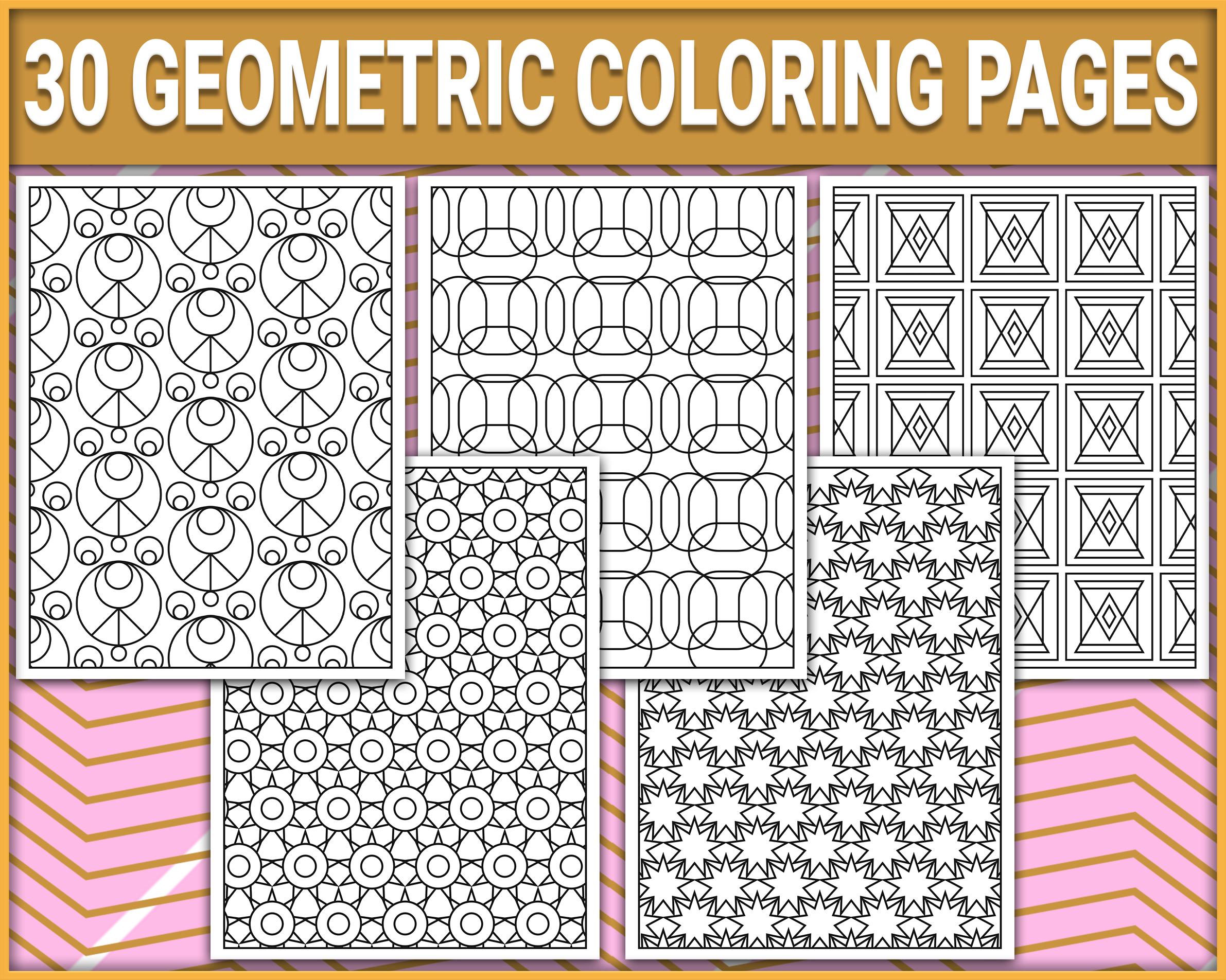30 Abstract Pattern Coloring Pages, Geometric Shapes and 3D Patterns ...