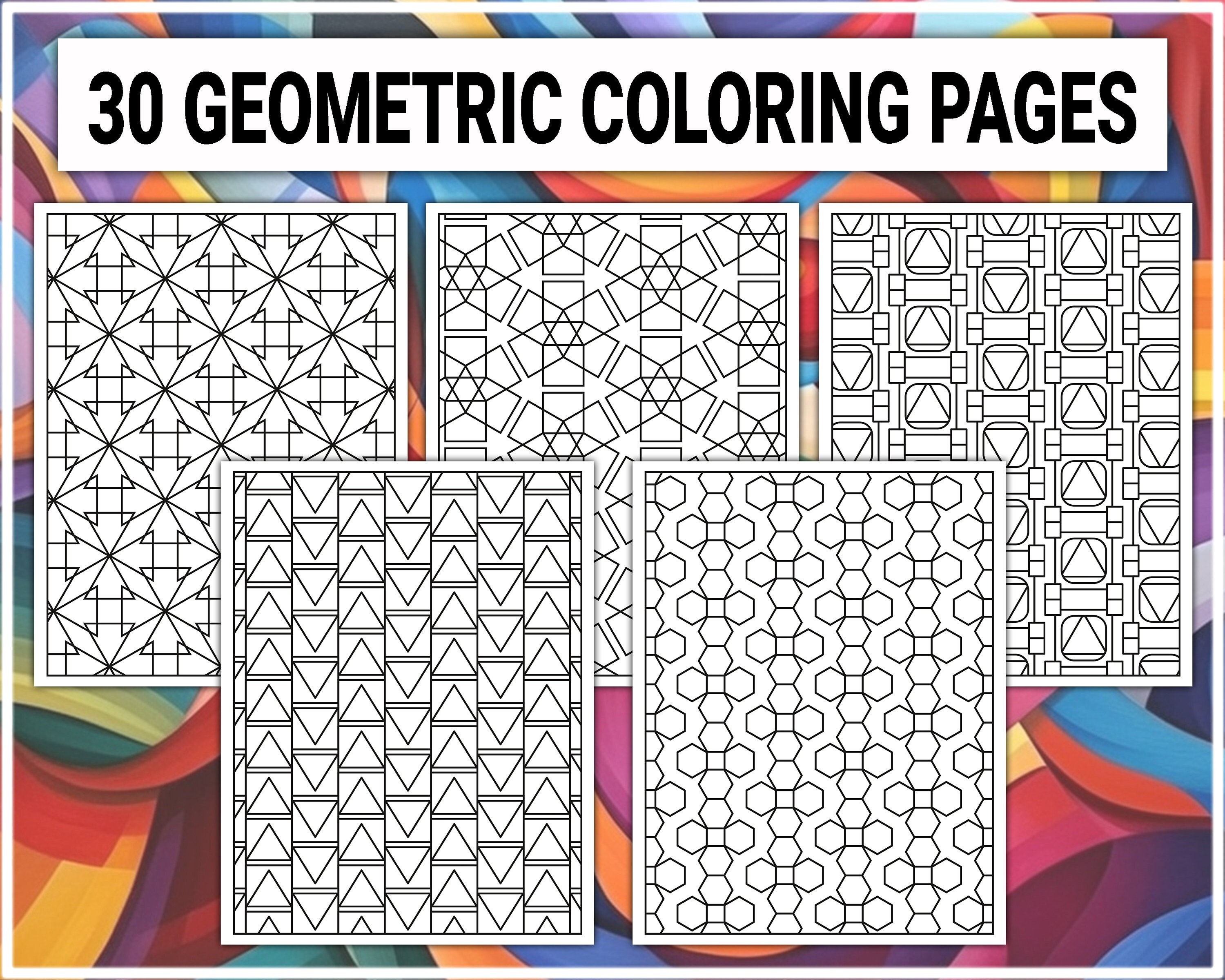30 Geometric Coloring Pages for Adults. Geometric Pattern Digital ...