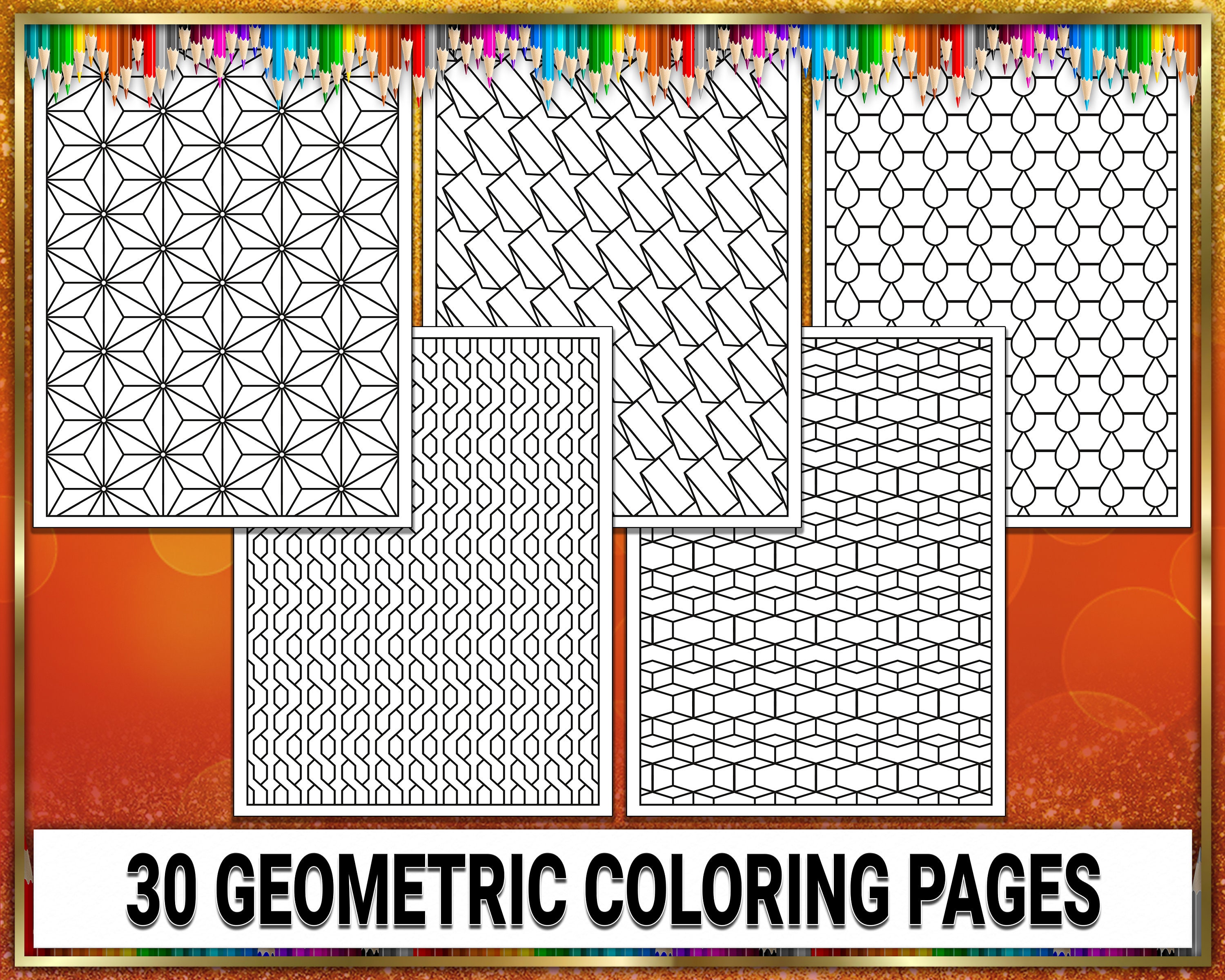 30 Abstract Pattern Coloring Pages, 3D Geometric Shapes, Abstract ...