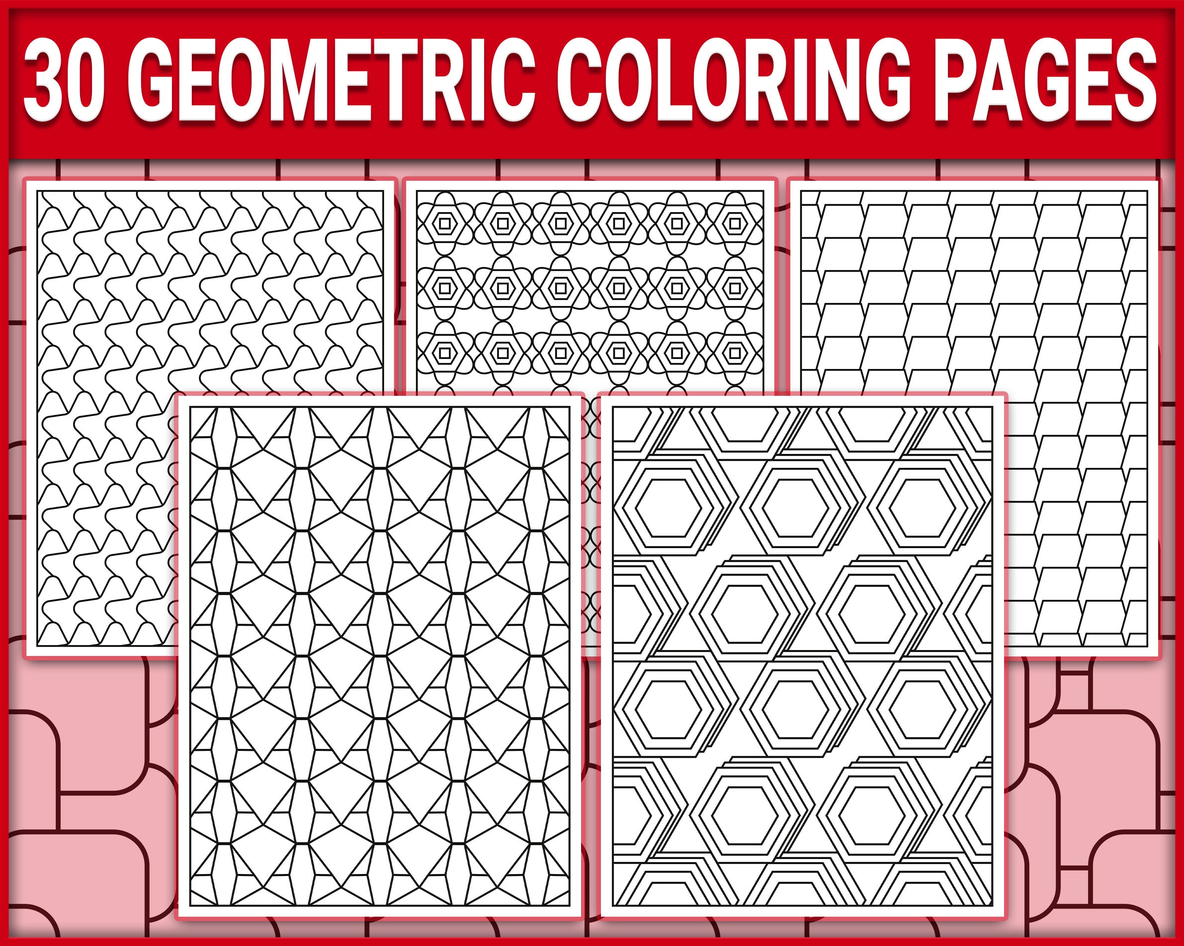 30 Abstract Pattern Coloring Pages. Geometric Shapes and 3D Patterns ...
