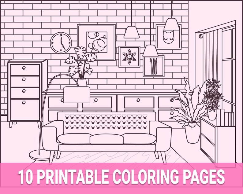 10 Printable Coloring Pages for Adults: Sweetest Home Interior Design ...