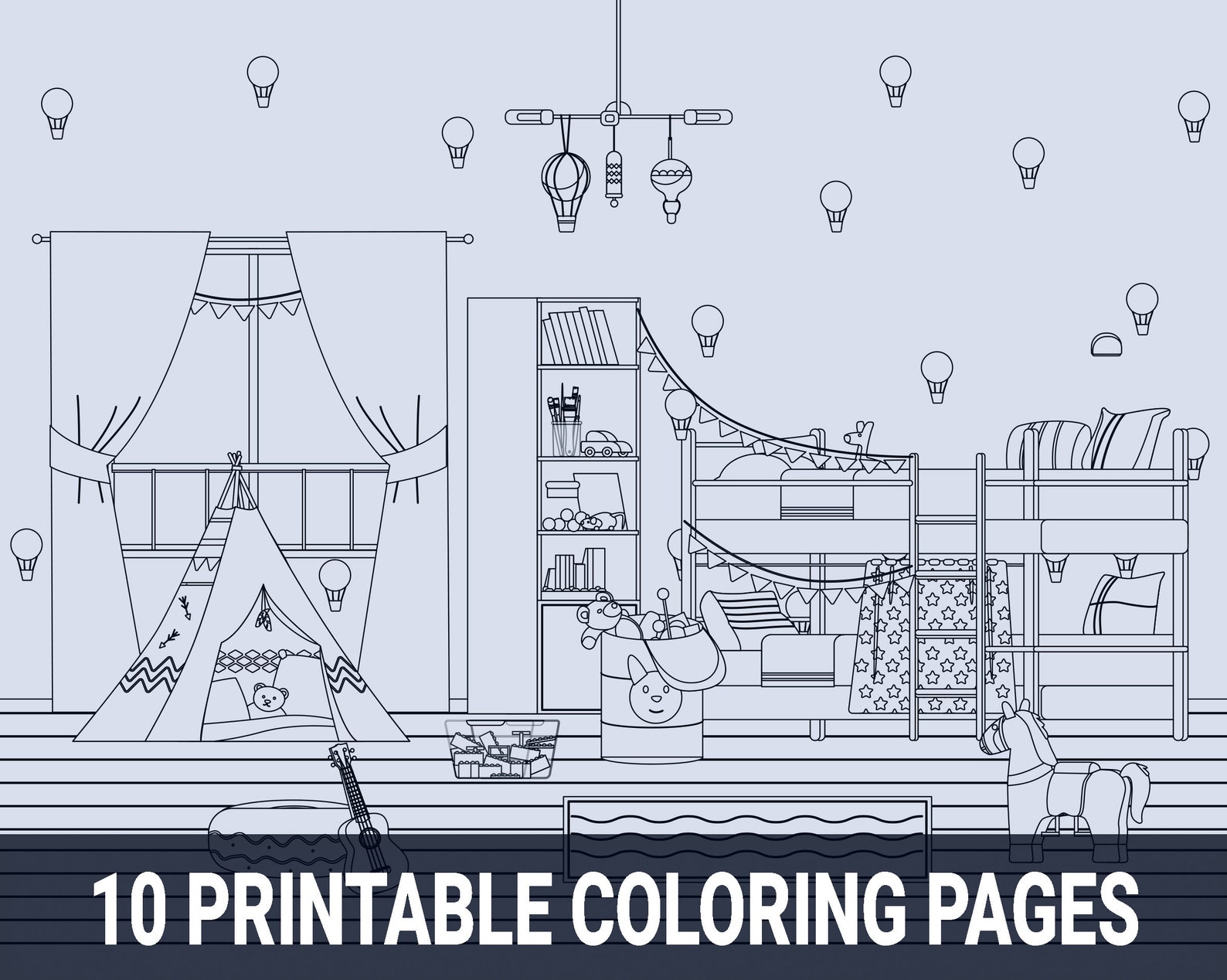 10 Printable Coloring Pages for Adults: Sweetest Home Interior - Etsy