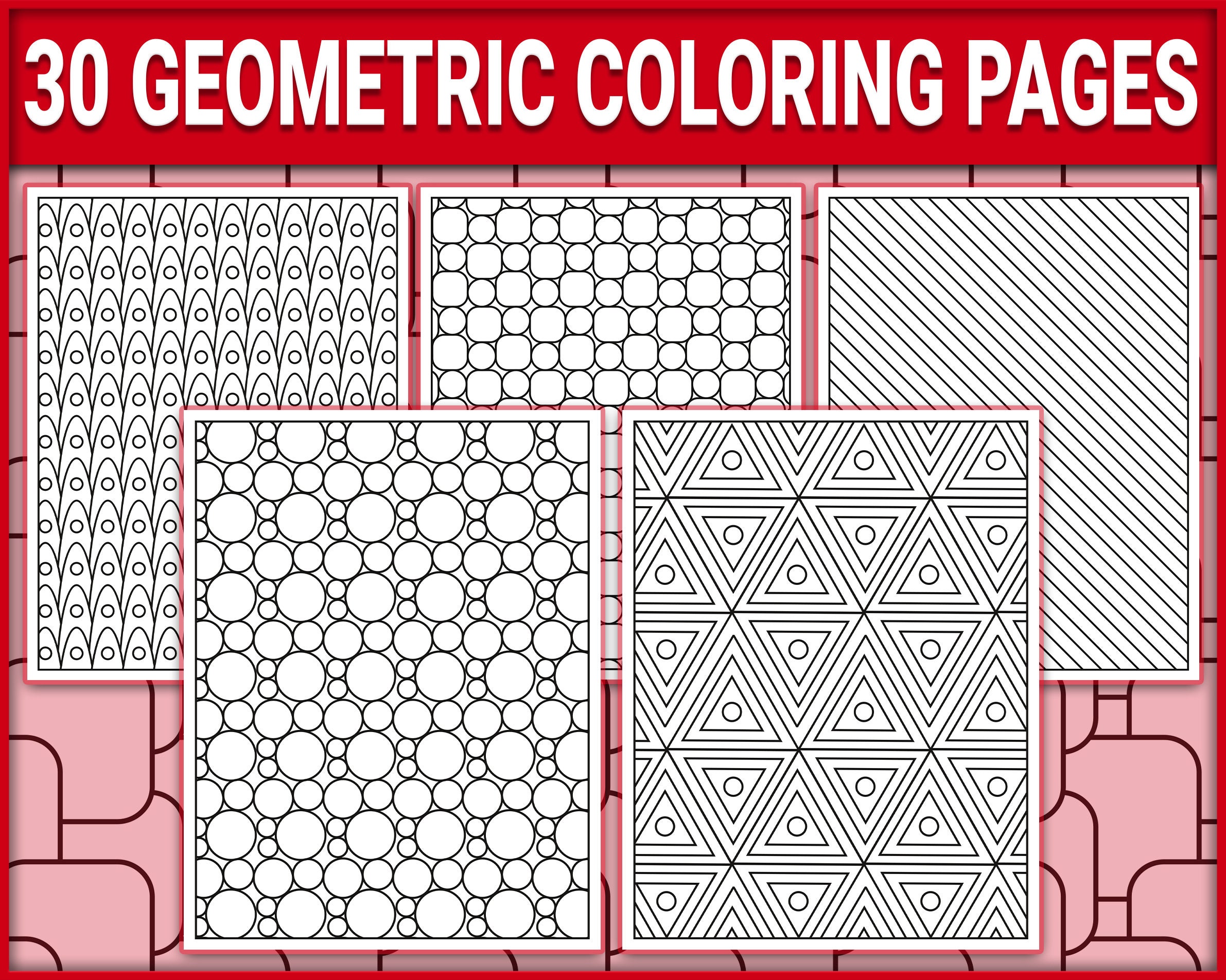 30 Abstract Pattern Coloring Pages. Geometric Shapes and 3D Patterns ...