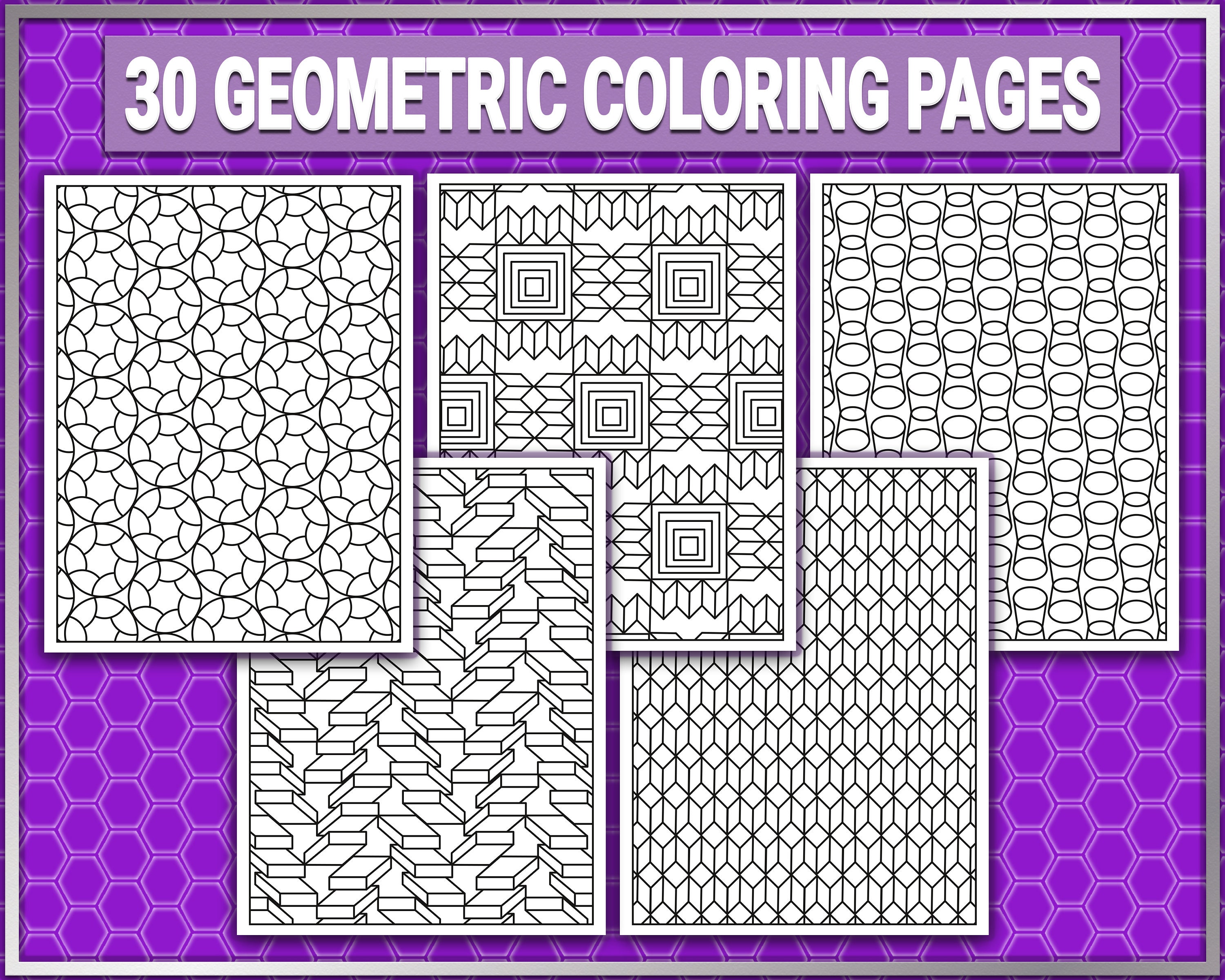 3D Geometric Pattern Coloring Pages: Abstract Designs (PDF) - Etsy