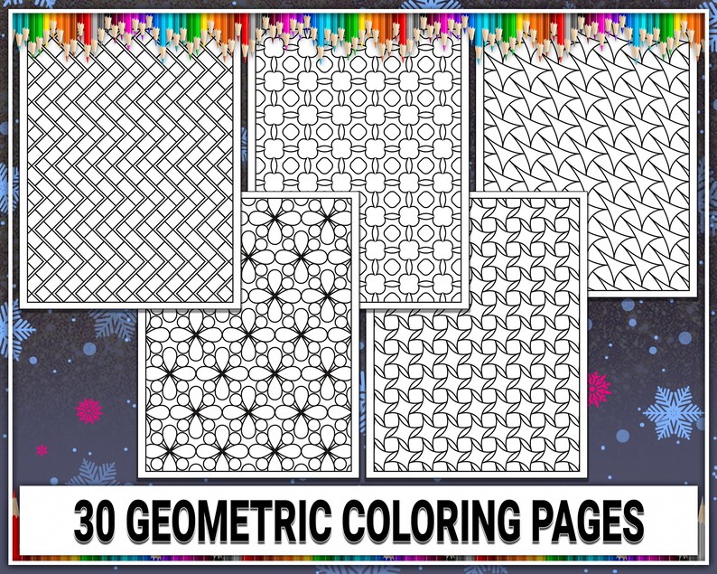 30 Abstract Geometric Coloring Pages: Stress Relief Patterns (PDF ...