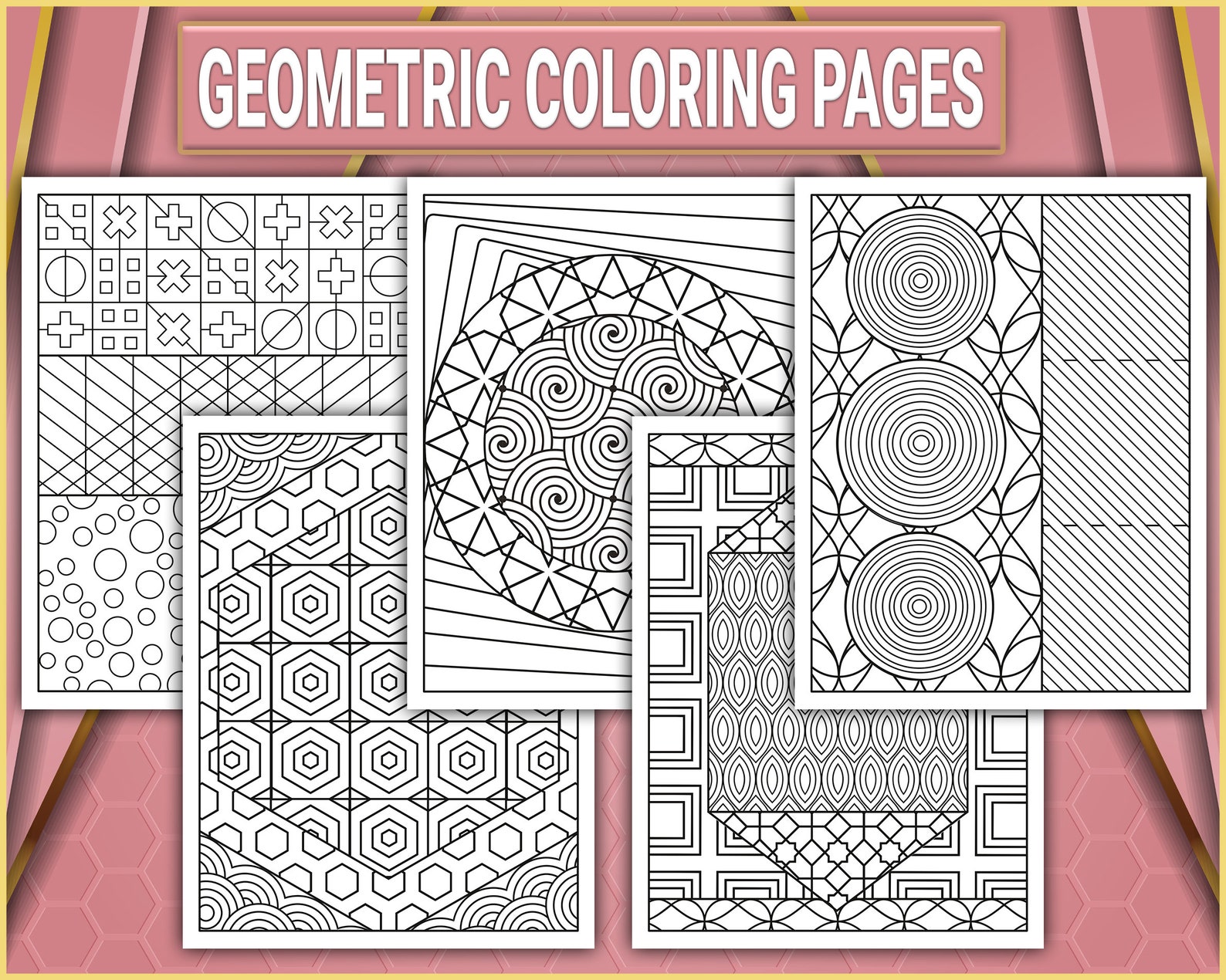 15 Mixed Abstract Patterns Coloring Pages, Geometric Shapes and 3D ...