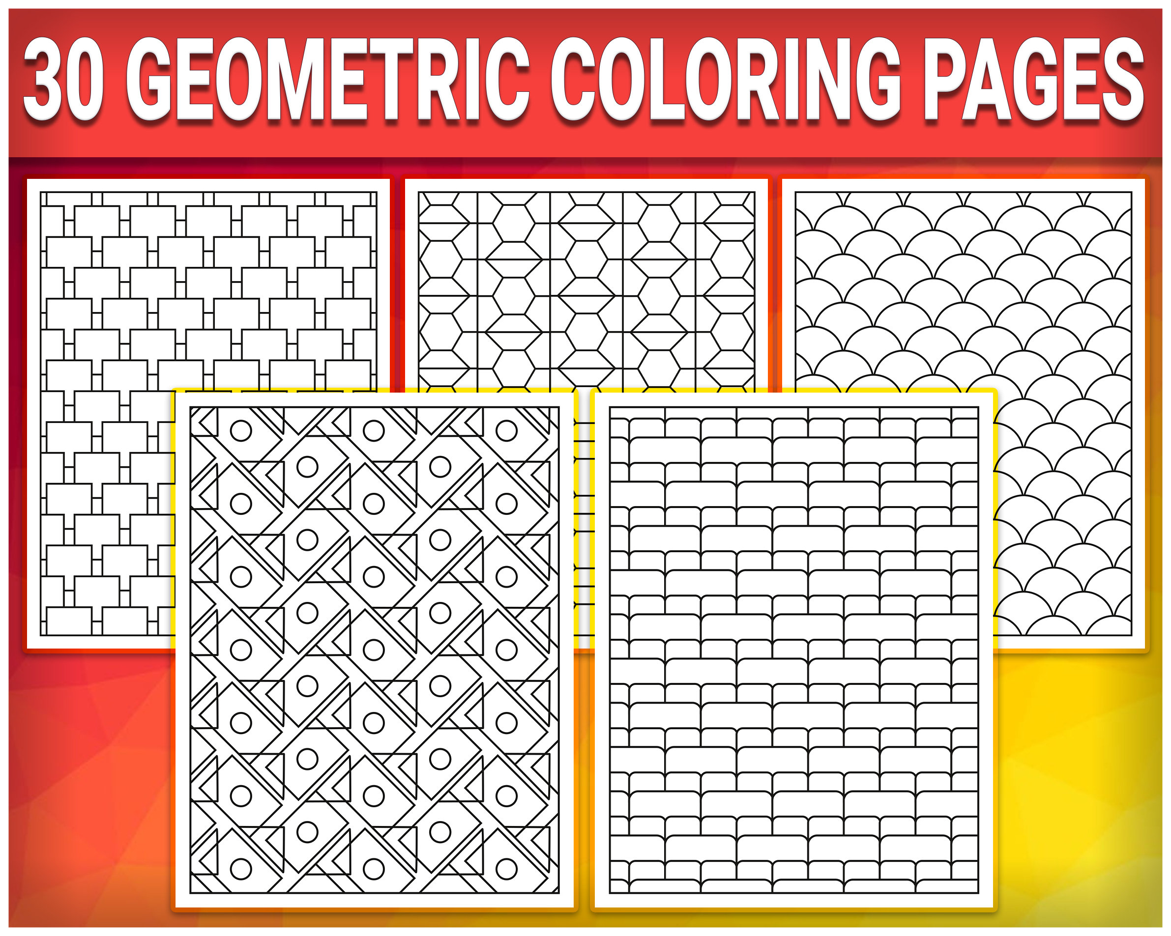30 Abstract Pattern Coloring Pages. Geometric Shapes and 3D Patterns ...