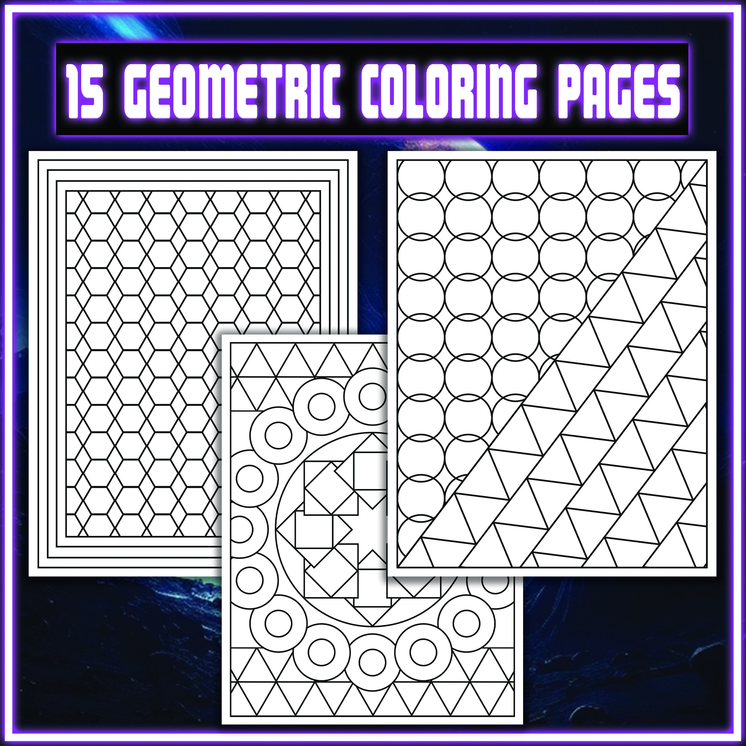 15 Abstract Pattern Coloring Pages, Geometric Shapes and 3D Patterns ...