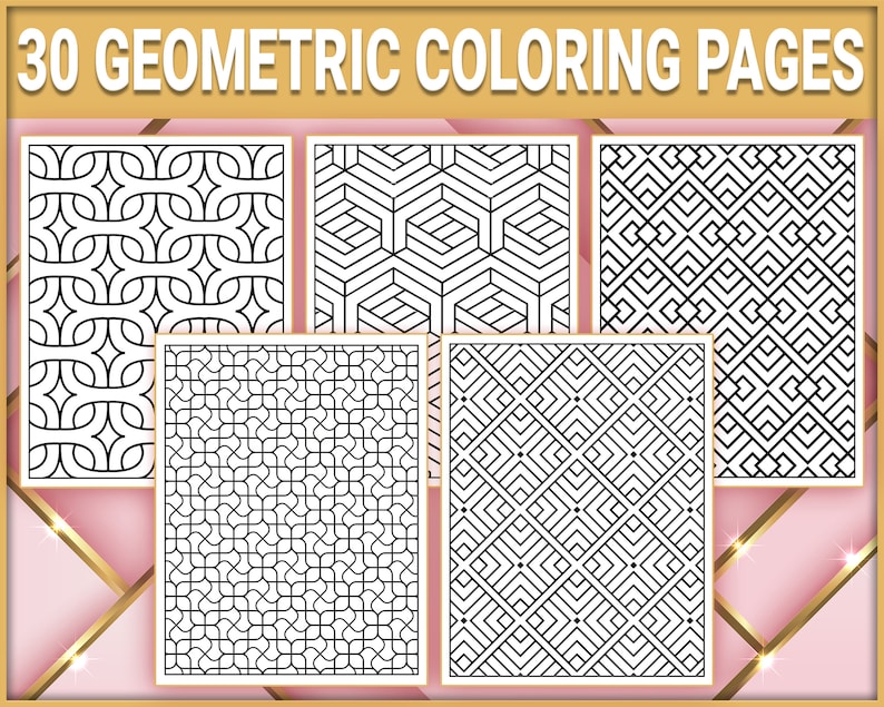 30 Abstract Pattern Coloring Pages Geometric Shapes and 3D - Etsy
