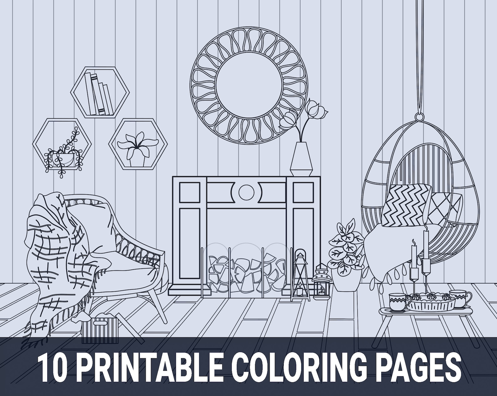 10 Printable Coloring Pages for Adults: Sweetest Home Interior - Etsy