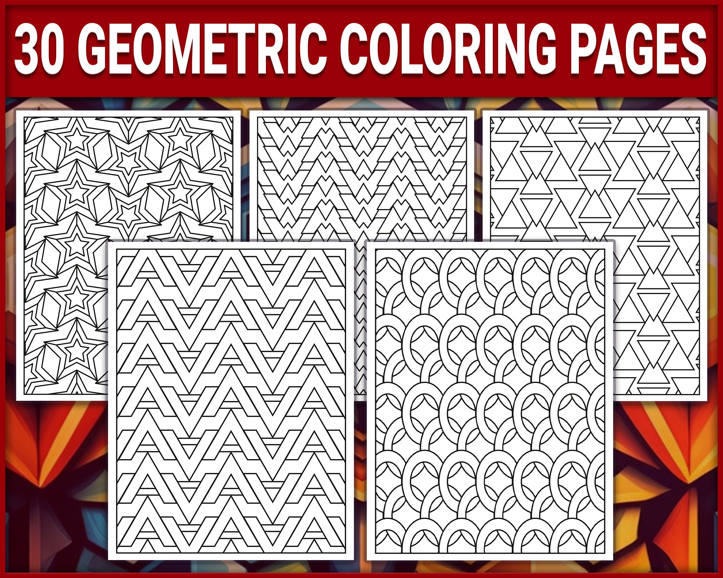30 Abstract Geometric Coloring Pages: Stress Relief (PDF Pattern) - Etsy