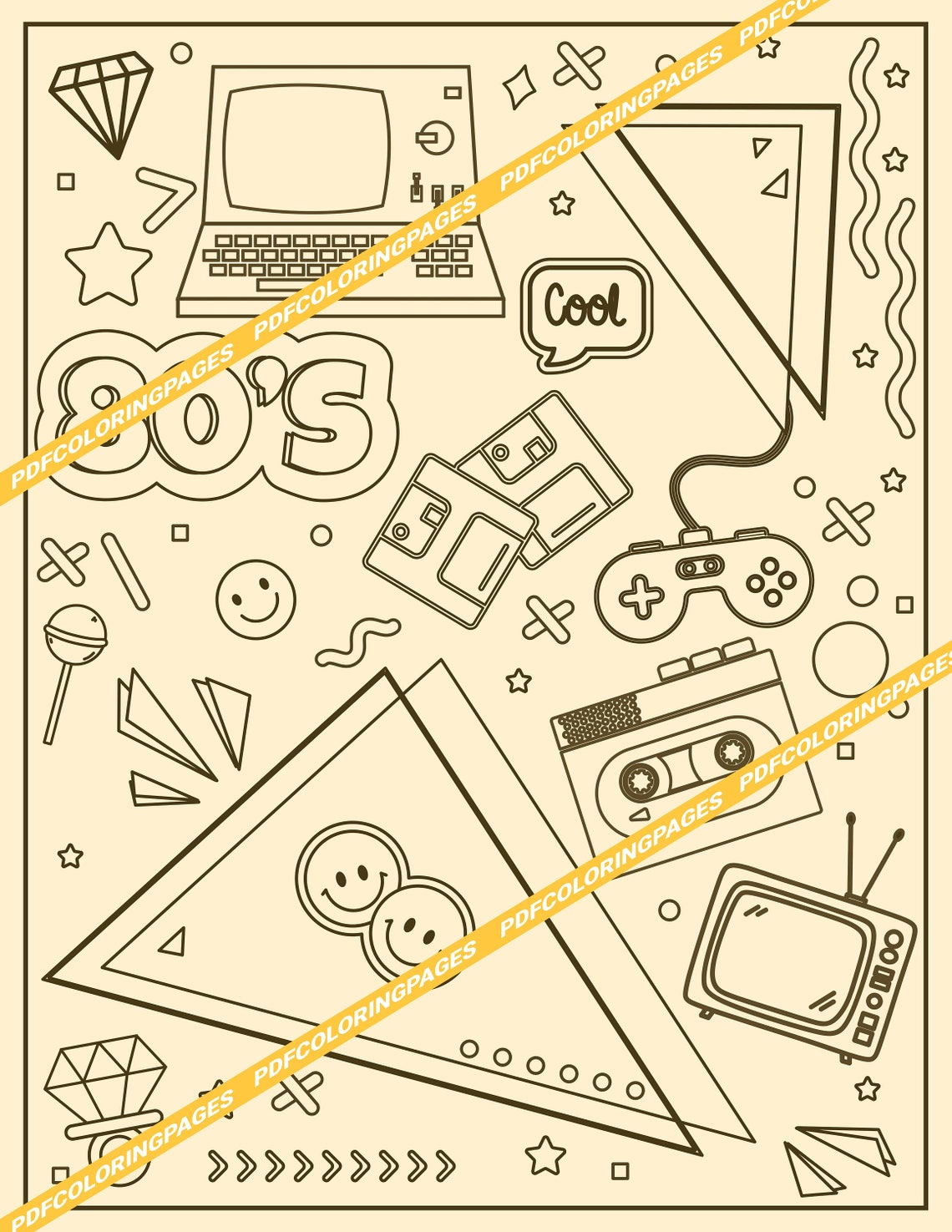 Printable 80s Coloring Pages, Back to the 80s, 80s Aesthetic, Digital ...
