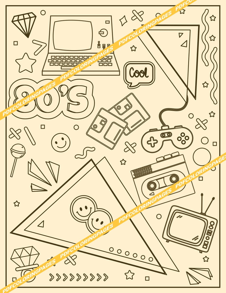 Printable 80s Coloring Pages, Back to the 80s, 80s Aesthetic, Digital ...