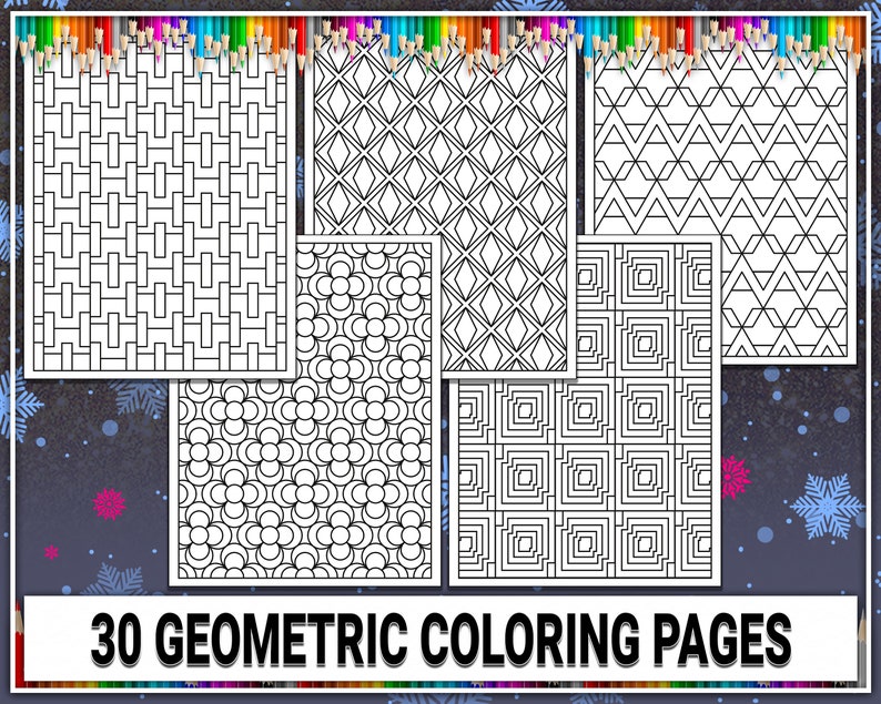 30 Abstract Geometric Coloring Pages: Stress Relief Patterns (PDF ...