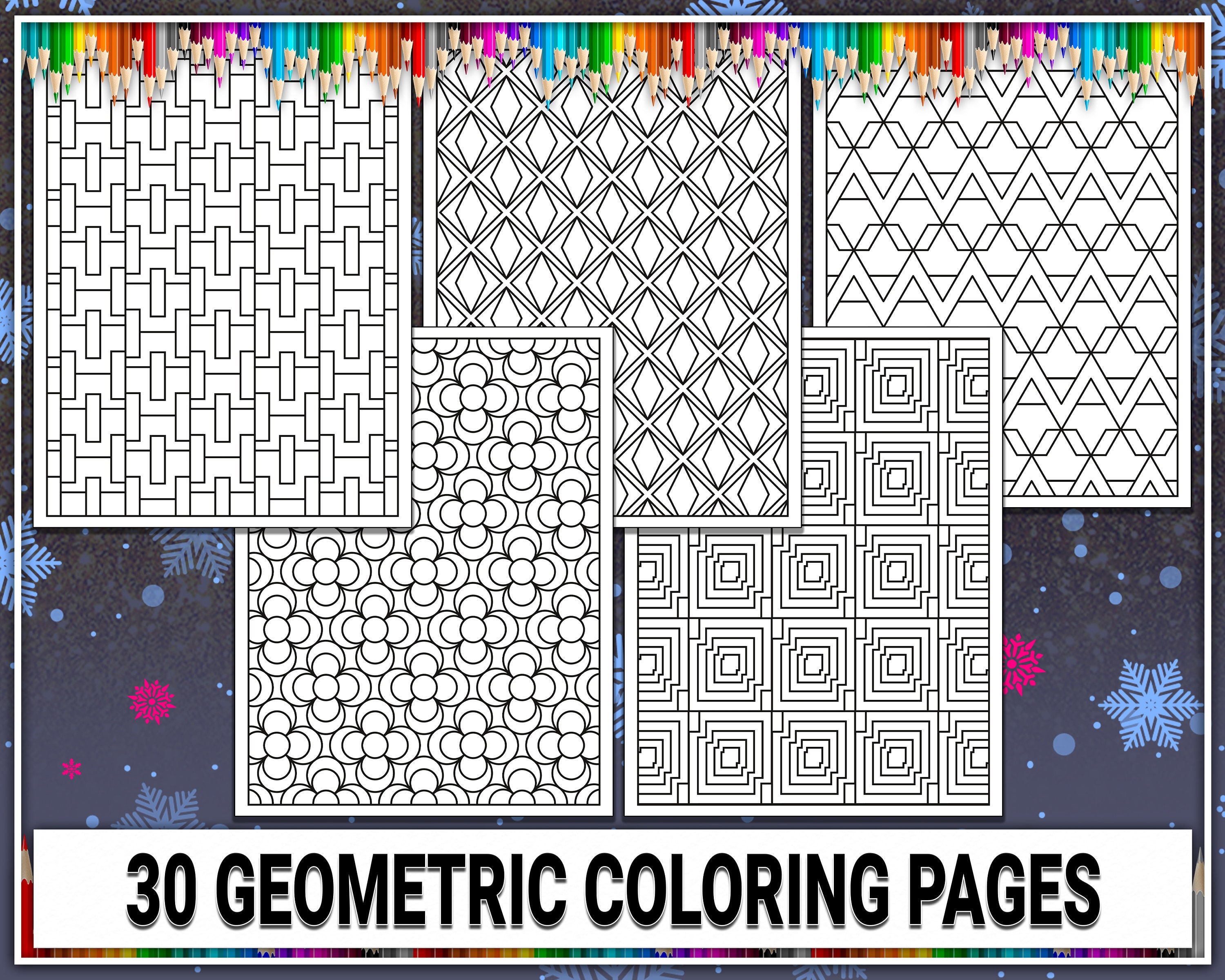 30 Abstract Geometric Coloring Pages: Stress Relief Patterns (PDF ...
