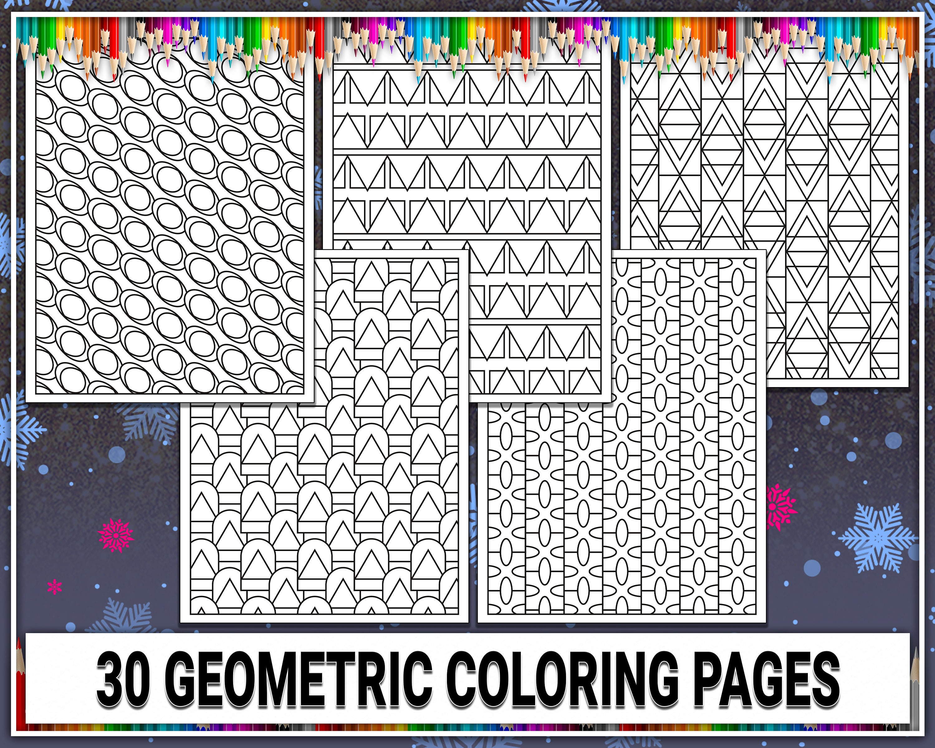30 Abstract Geometric Coloring Pages: Stress Relief Patterns (PDF ...