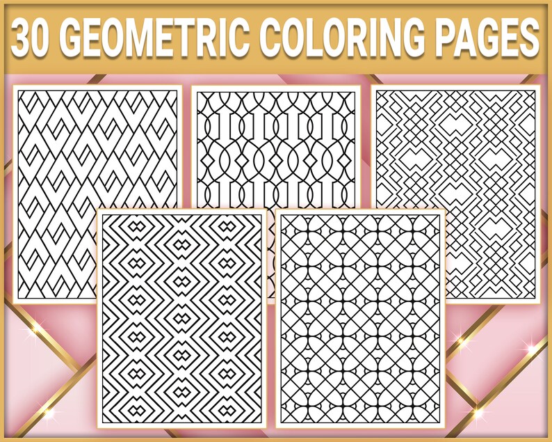 30 Abstract Pattern Coloring Pages Geometric Shapes and 3D - Etsy
