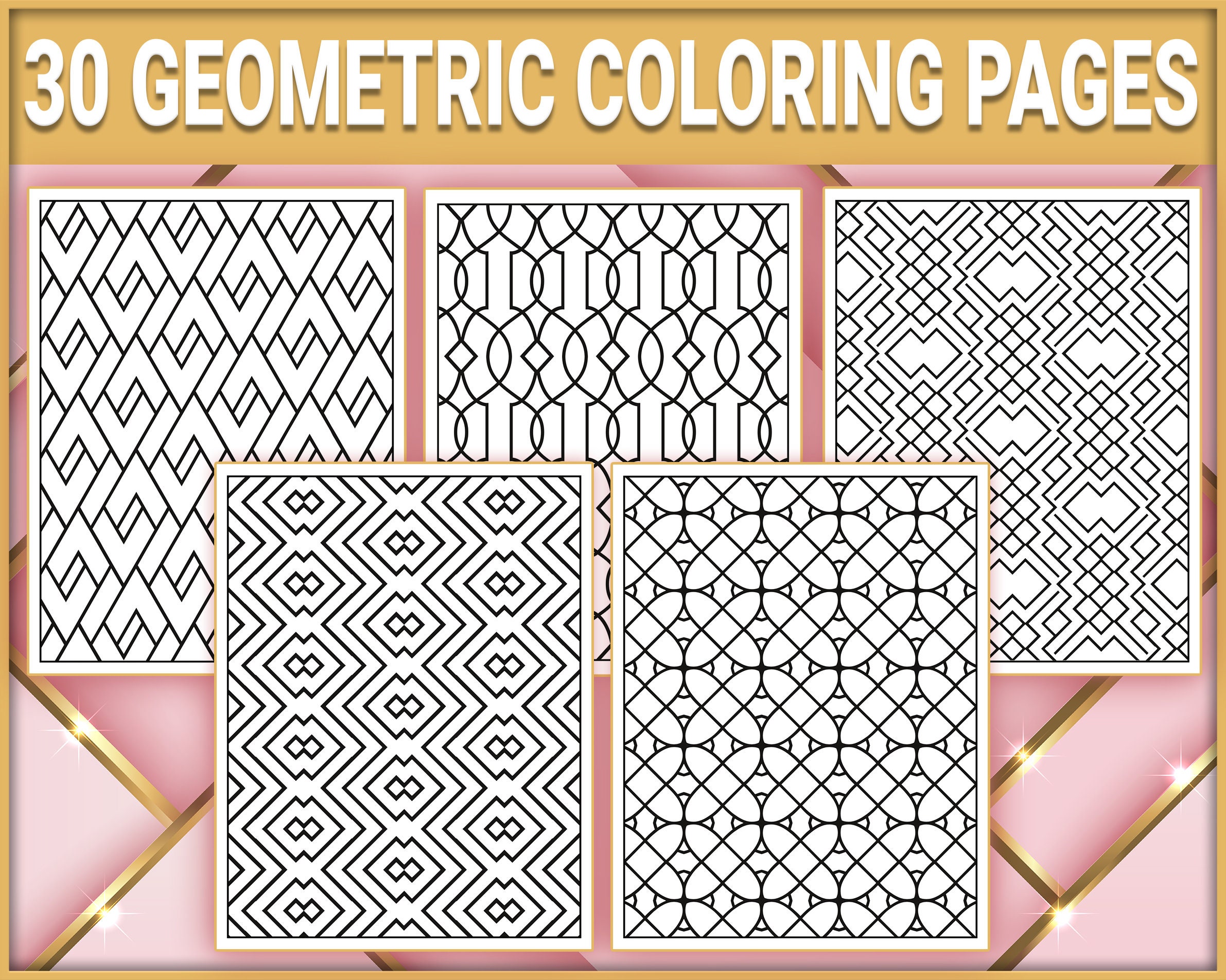 30 Abstract Pattern Coloring Pages Geometric Shapes and 3D - Etsy