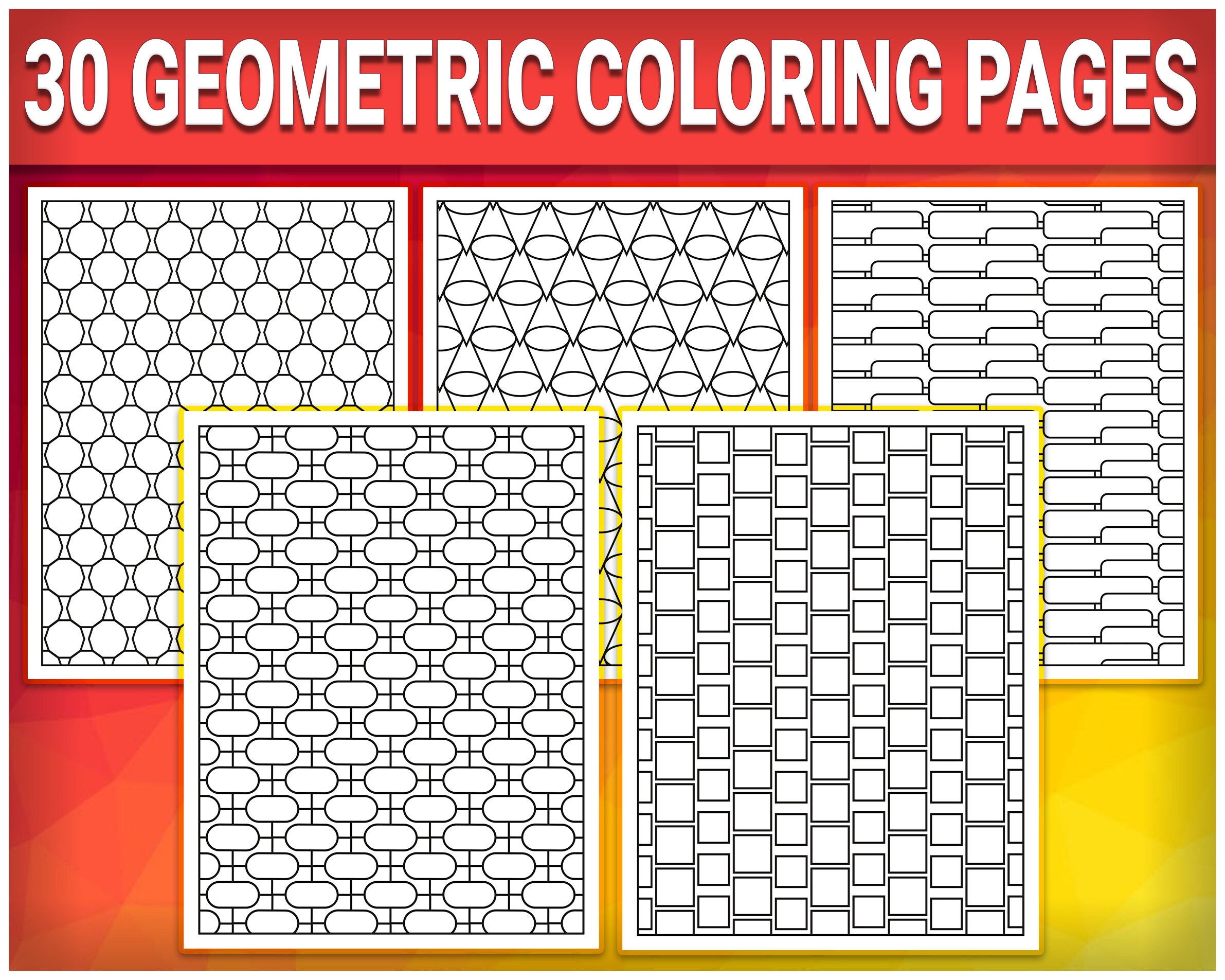 Set of 120 Abstract Pattern Coloring Pages, 3D Geometric Shapes ...