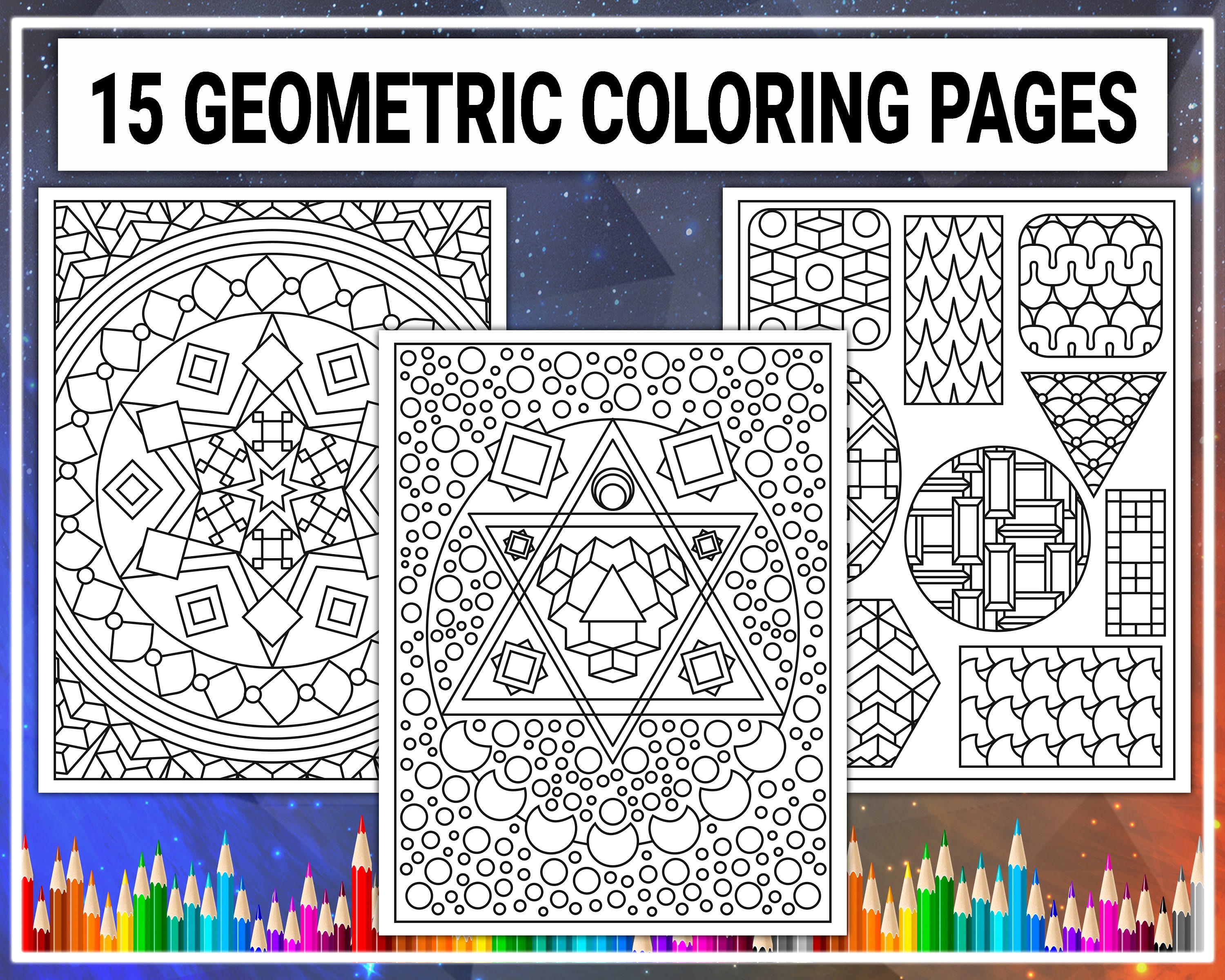 15 Abstract Pattern Coloring Pages, Geometric Shapes and 3D Patterns ...