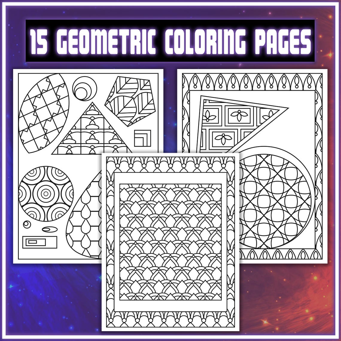 15 Abstract Pattern Coloring Pages, Geometric Shapes and 3D Patterns ...