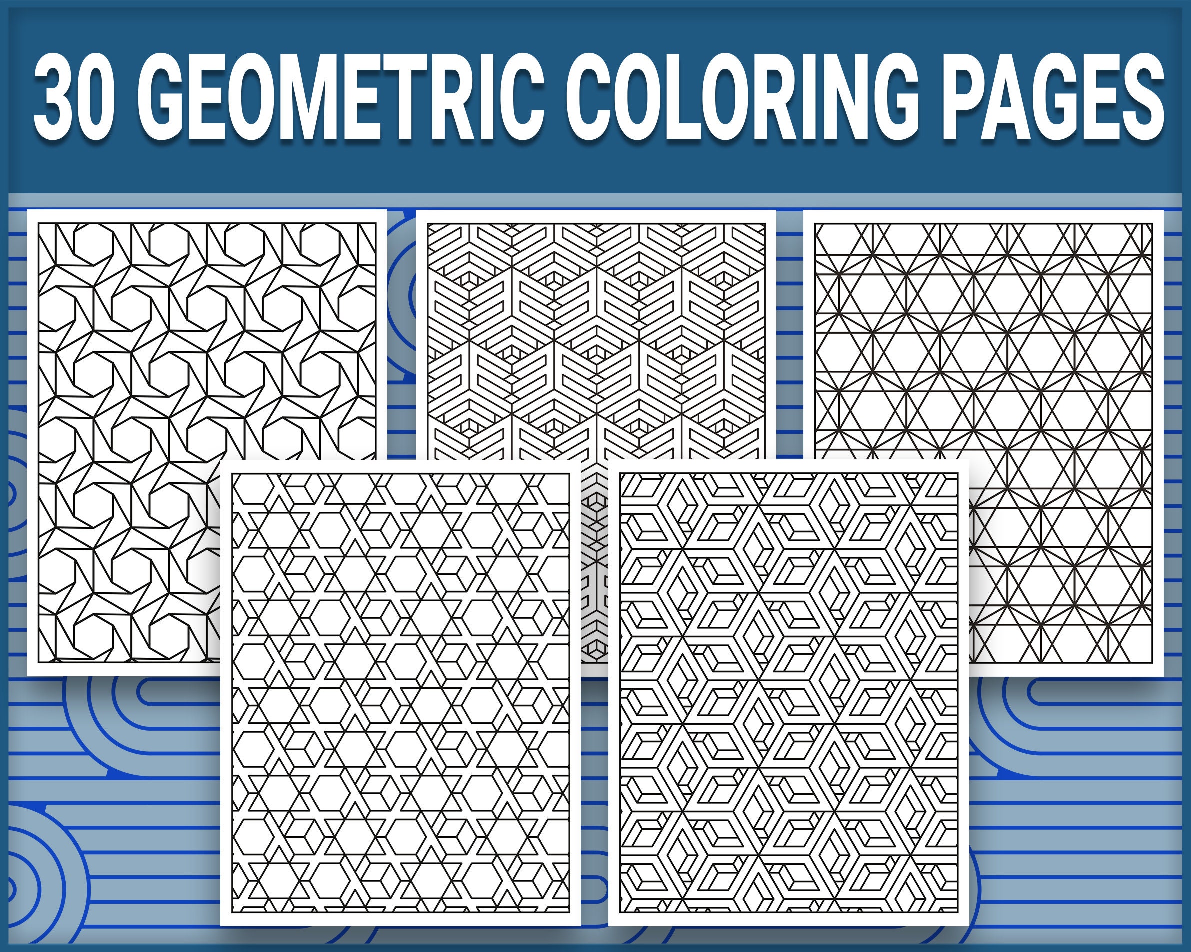30 Abstract Pattern Coloring Pages, Geometric Shapes, Geometric ...