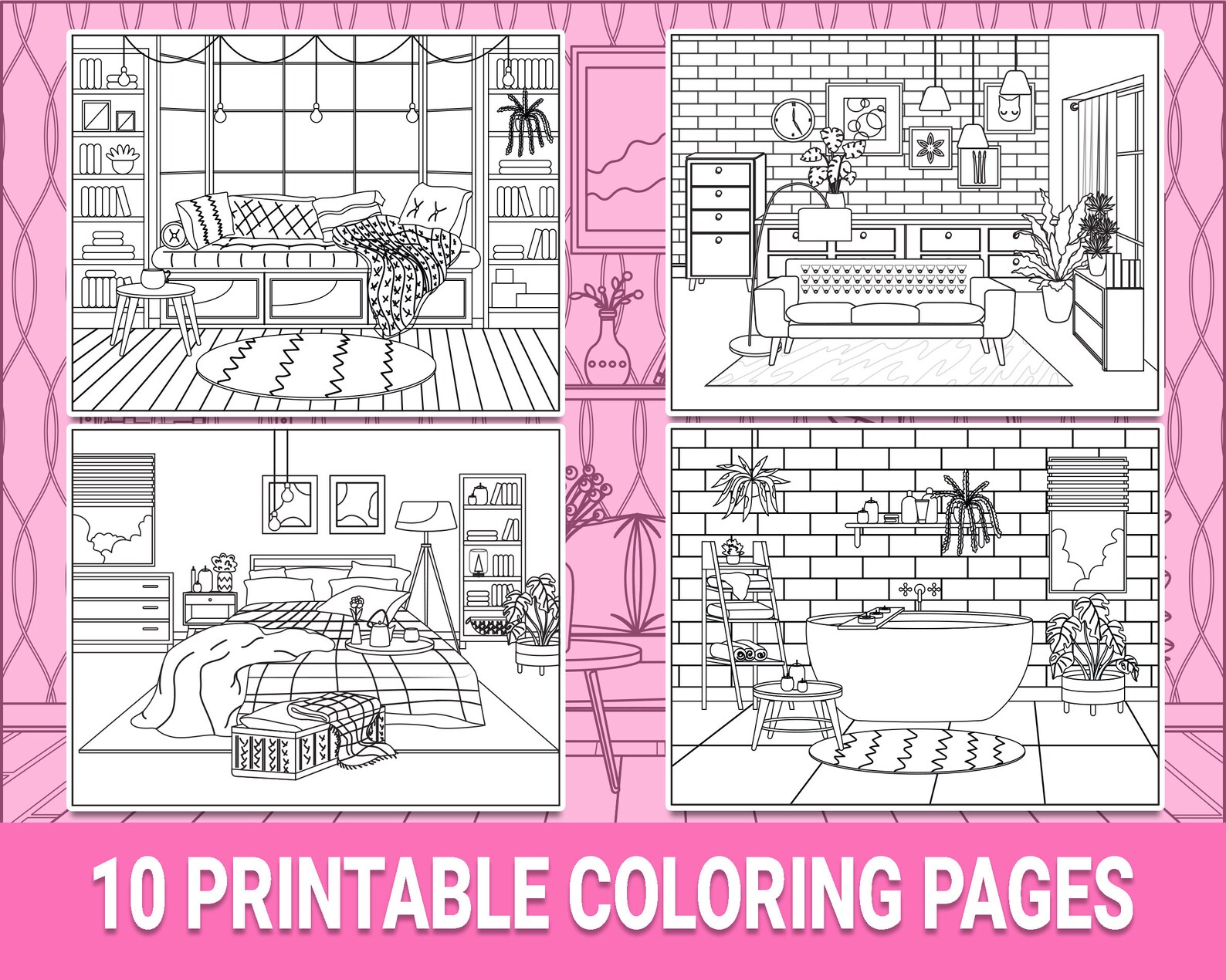 10 Printable Coloring Pages for Adults: Sweetest Home Interior Design ...