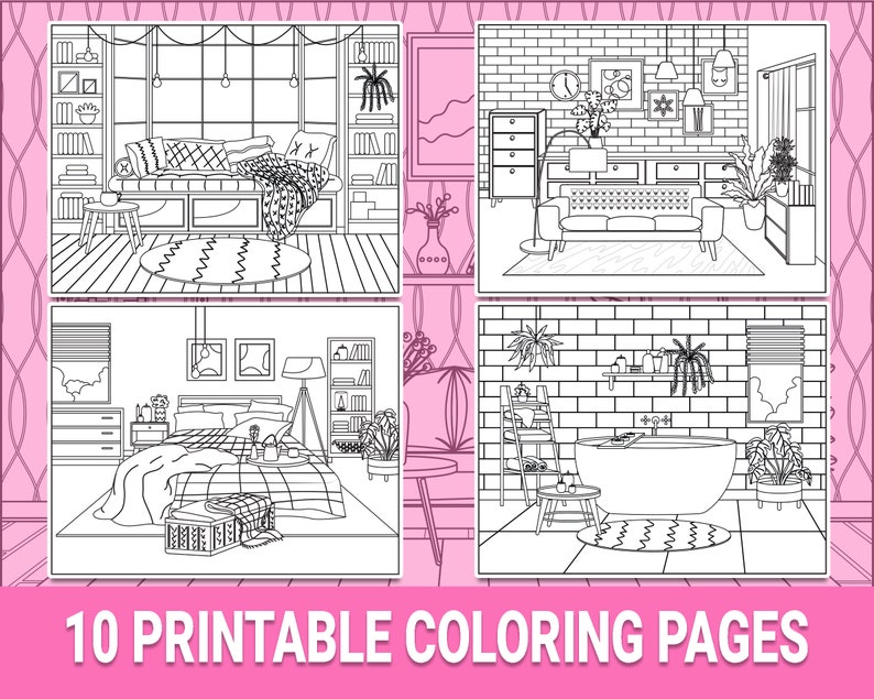 10 Printable Coloring Pages for Adults: Sweetest Home Interior Design ...