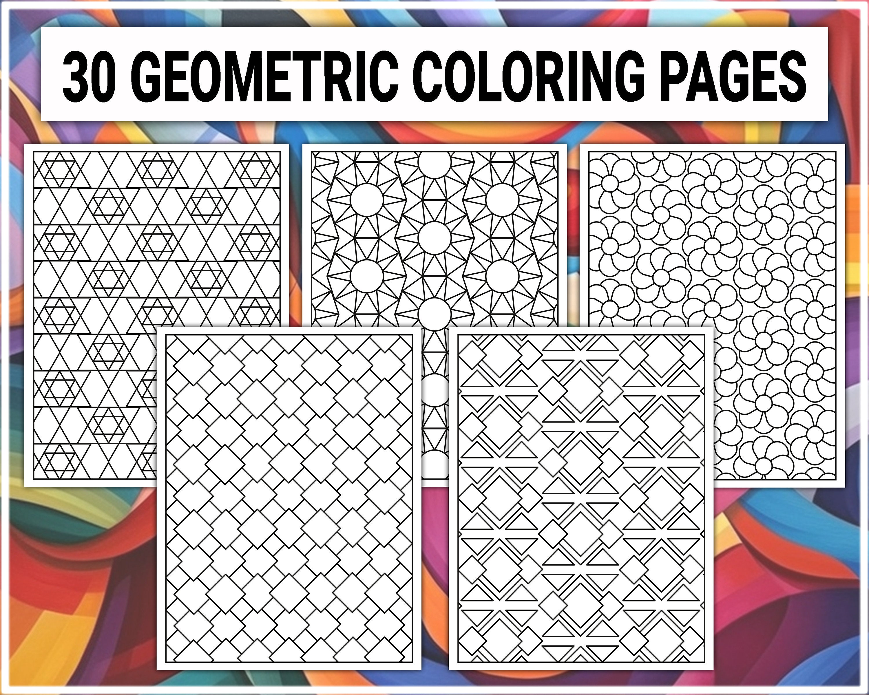 30 Geometric Pattern Coloring Pages for Adults (PDF Download) - Etsy