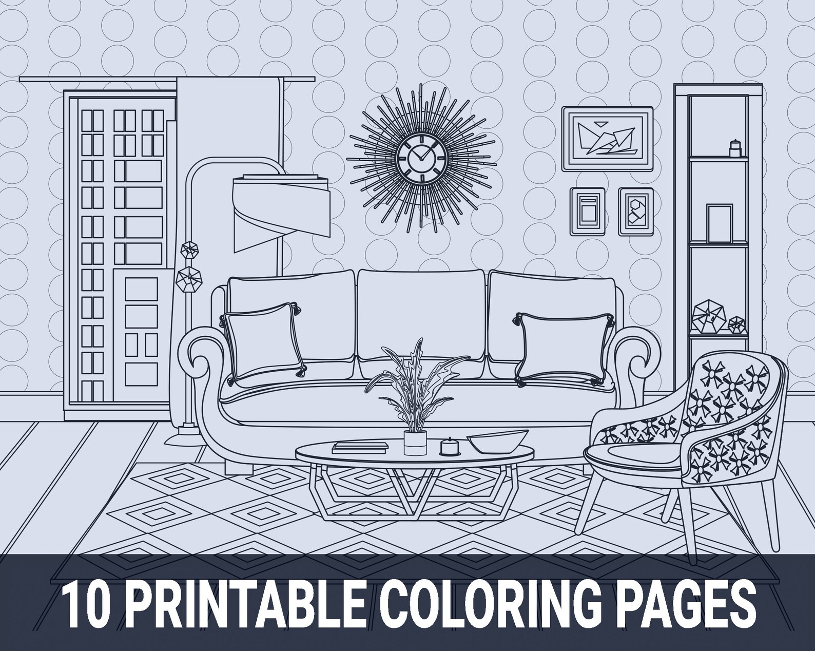 Home Interior Coloring Pages for Adults: Relaxing Designs (PDF Download ...