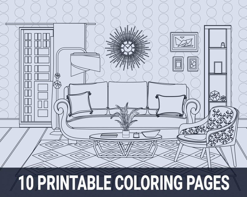 10 Printable Coloring Pages for Adults: Sweetest Home Interior - Etsy