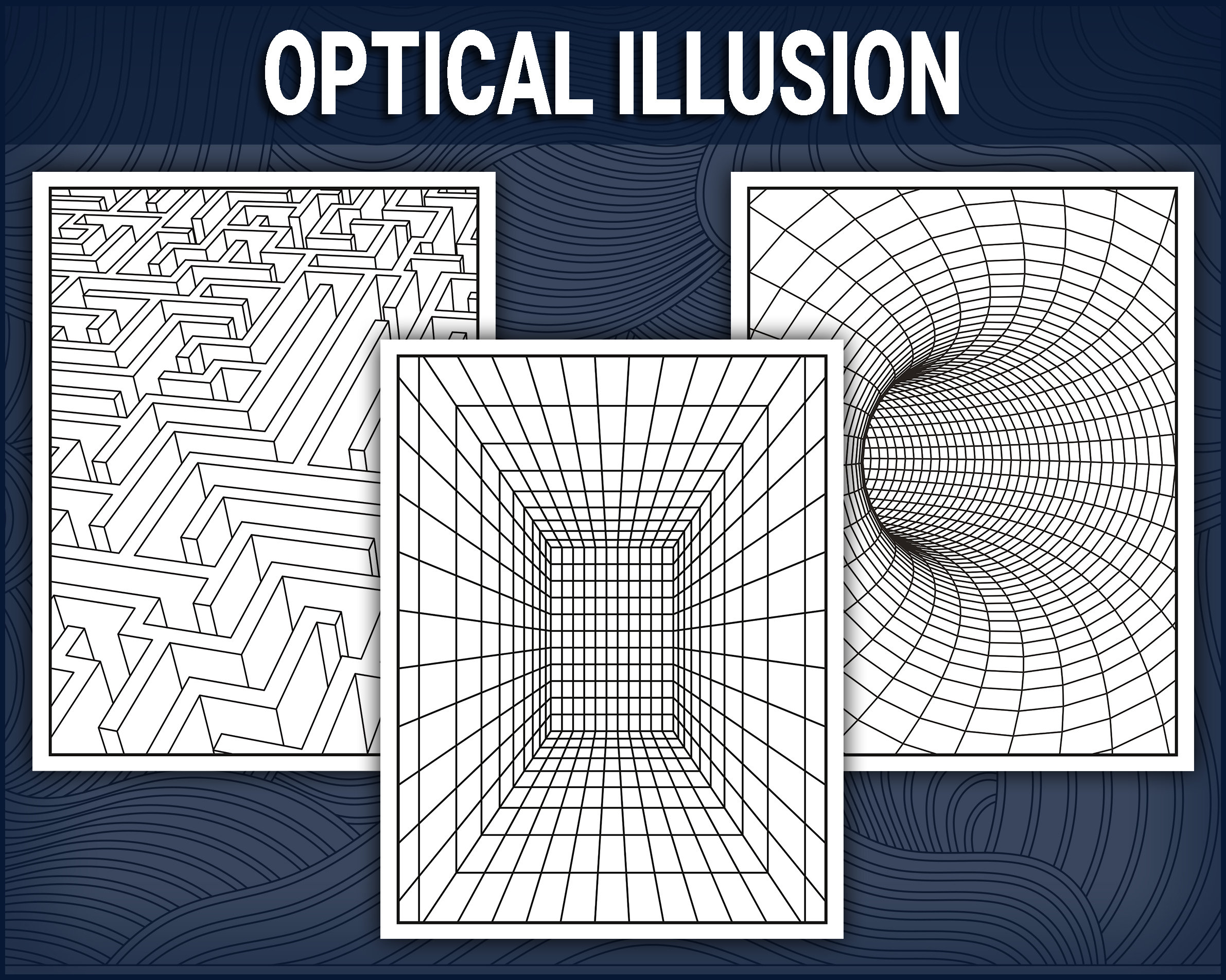60 Optical Illusion Coloring Pages Vol 1, Vol 2, Vol 3, Vol 4 ...