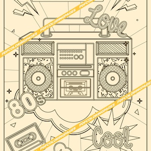 Printable 80s Coloring Pages, Back to the 80s, 80s Aesthetic, Digital ...